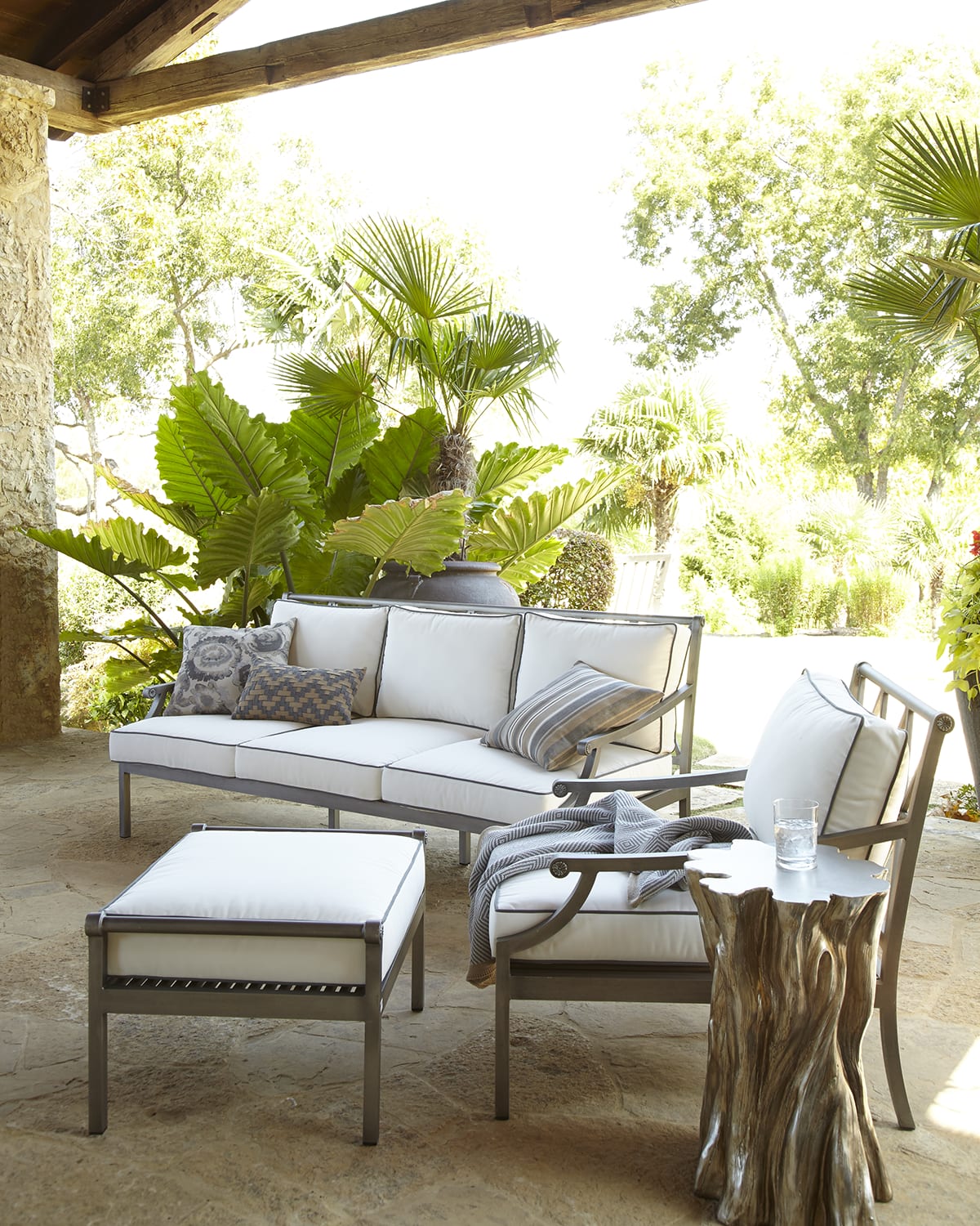 Neiman Marcus Charlotte Outdoor Lounge Chair & Ottoman & Matching Items ...