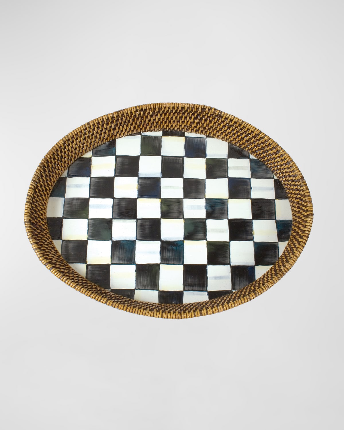 MacKenzie-Childs Royal Check Enamel Rattan Party Tray | Horchow