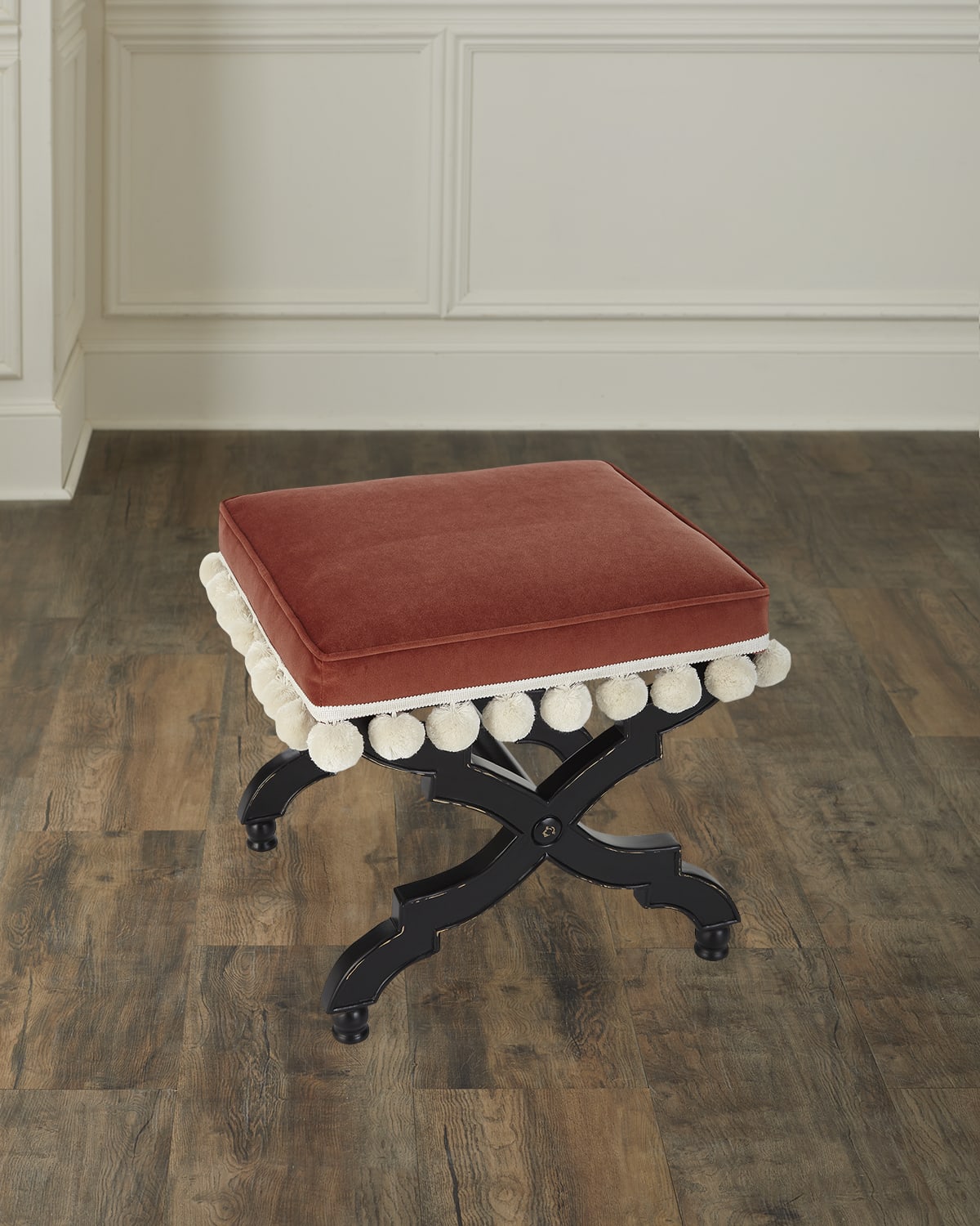Massoud Hamish Embossed Leather Ottoman | Horchow