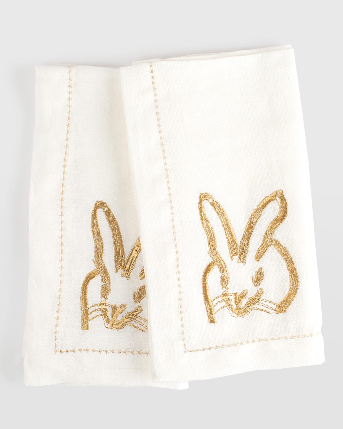 Hunt Slonem Painted Bunny Embroidered Dinner Napkin, Red/Gold | Horchow