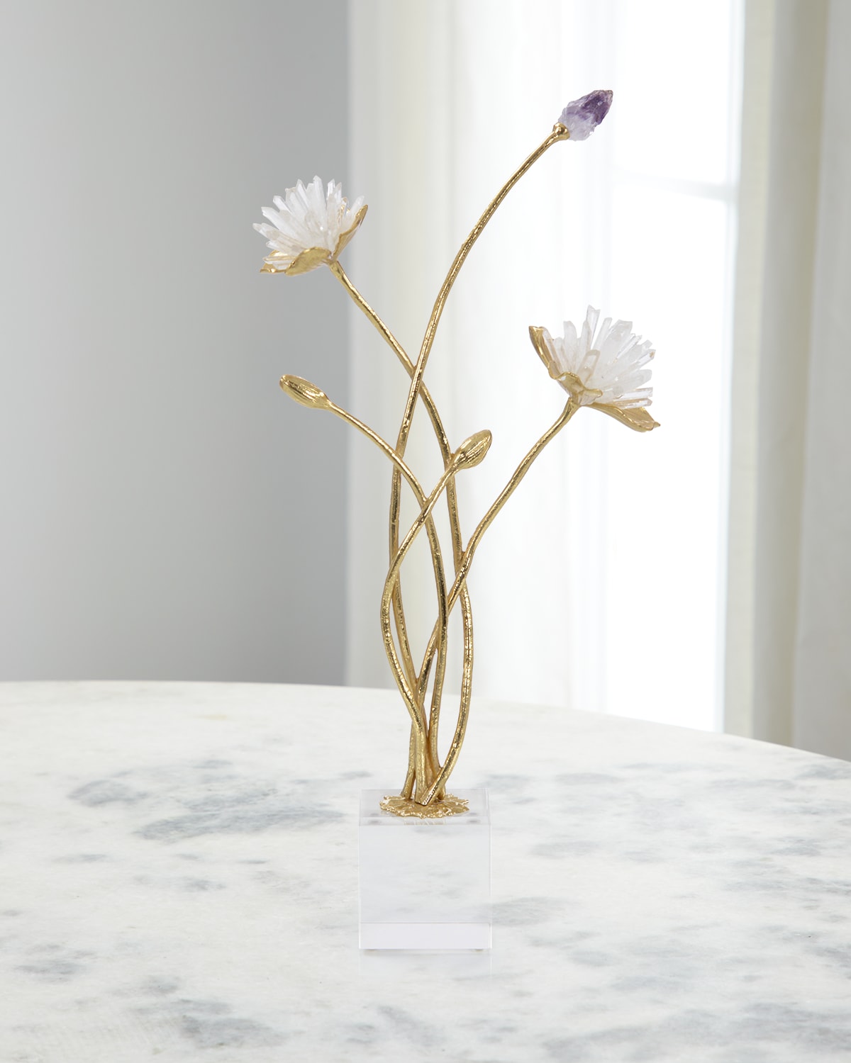 John-Richard Collection Agate Flower and White Marble Sculpture | Horchow