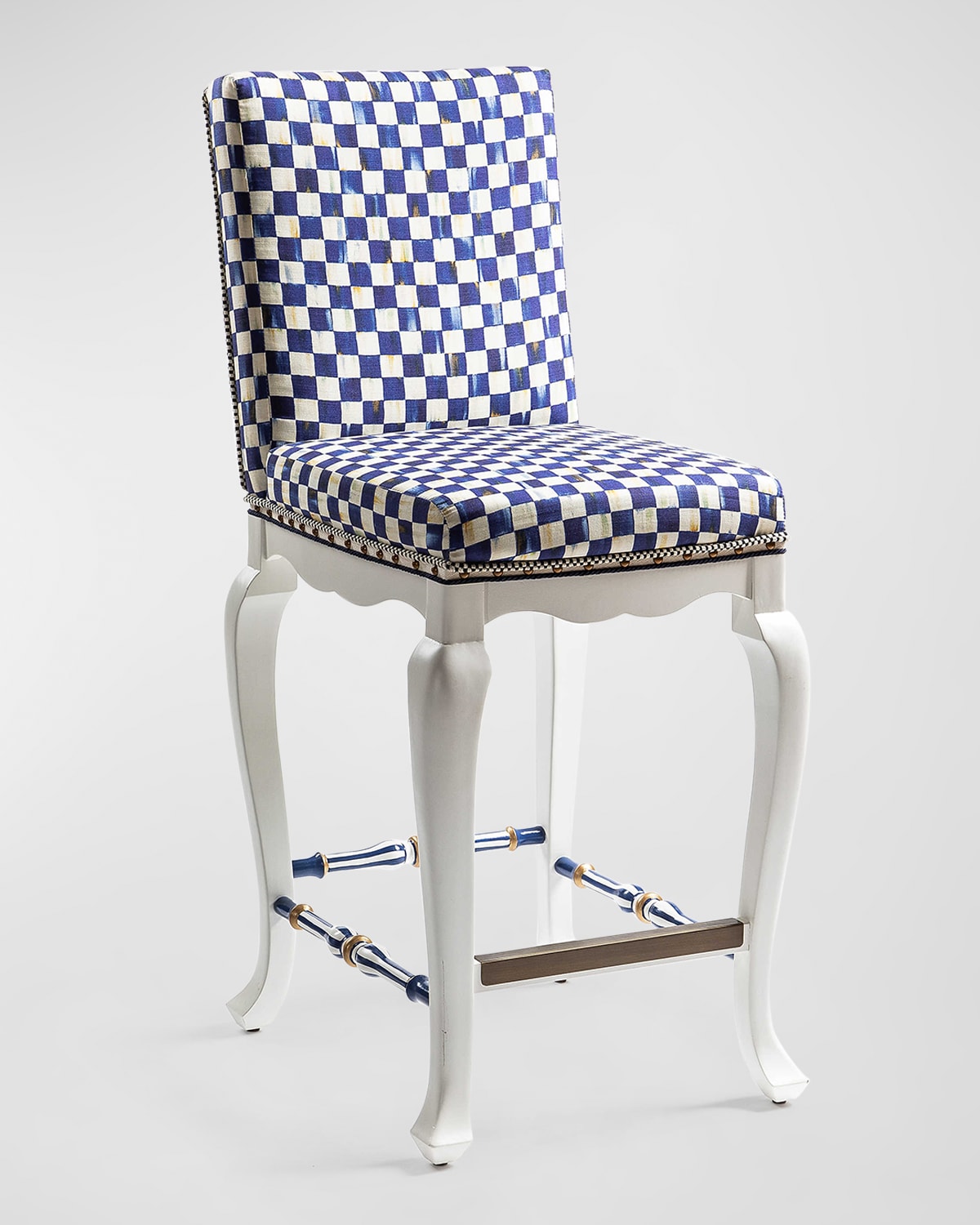 MacKenzie-Childs Sterling Check 26" Counter Stool | Horchow