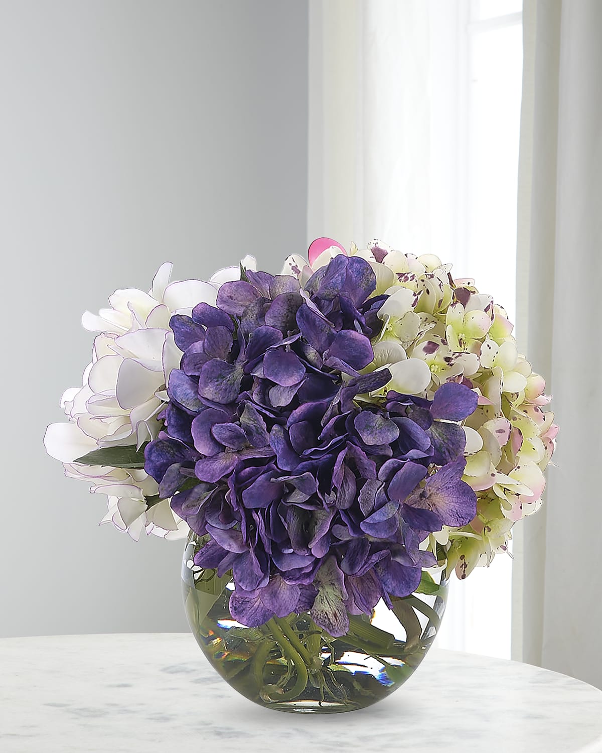 NDI Dahlia and Peony 7" Faux Floral Arrangement in Glass Bubble | Horchow