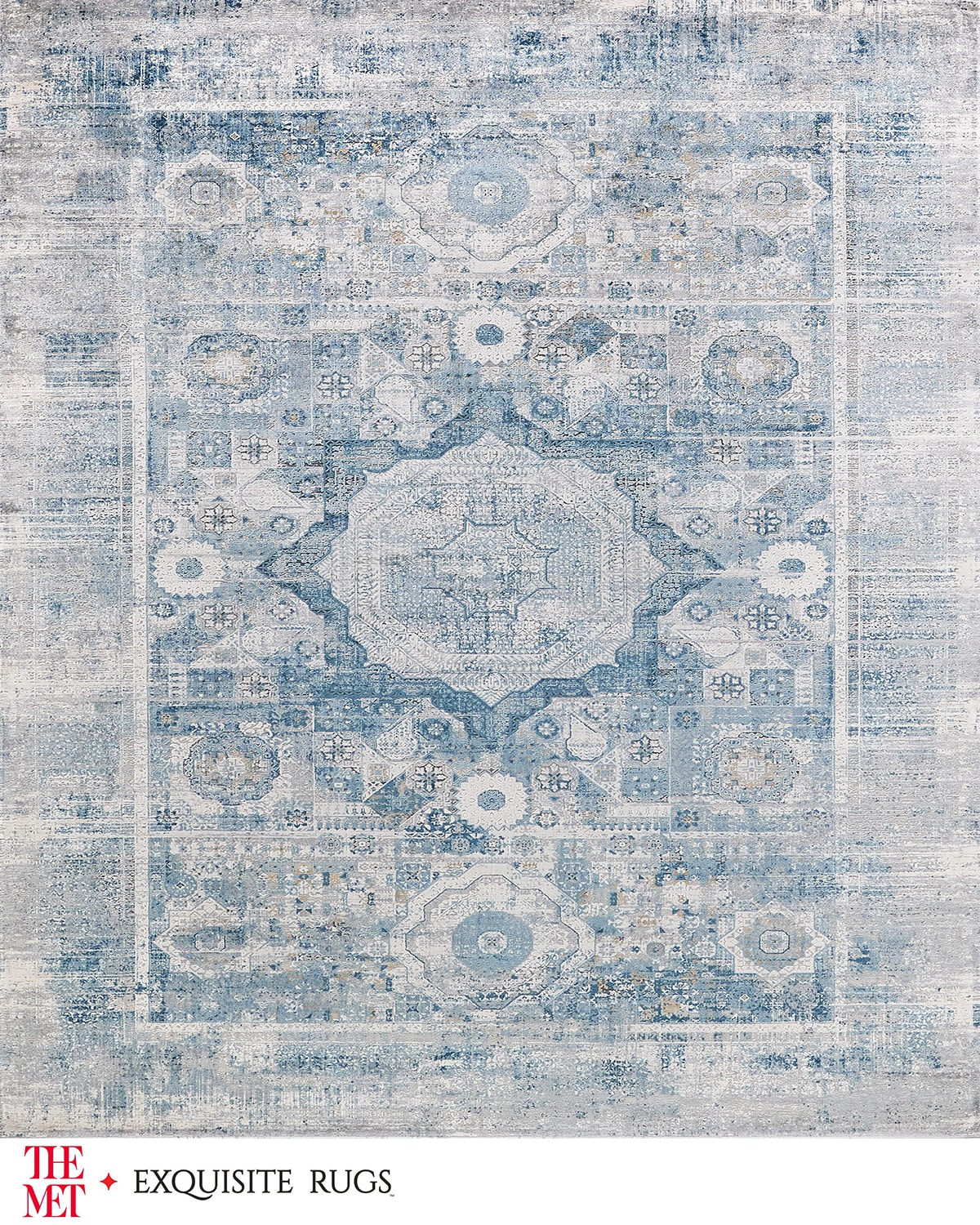 Exquisite Rugs x THE MET Vintage Loom Light Blue & Blue Rug, 3' x 12 ...