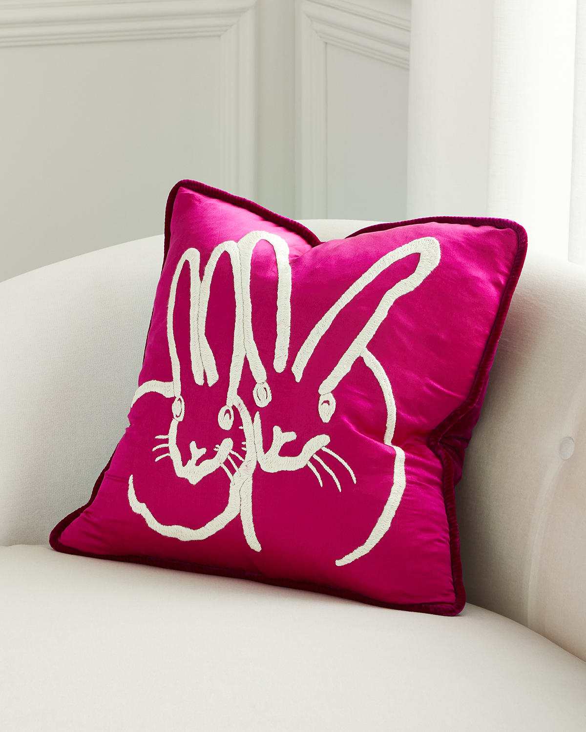 Hunt Slonem Hand-Embroidered Bunny Velvet Lumbar Pillow | Horchow