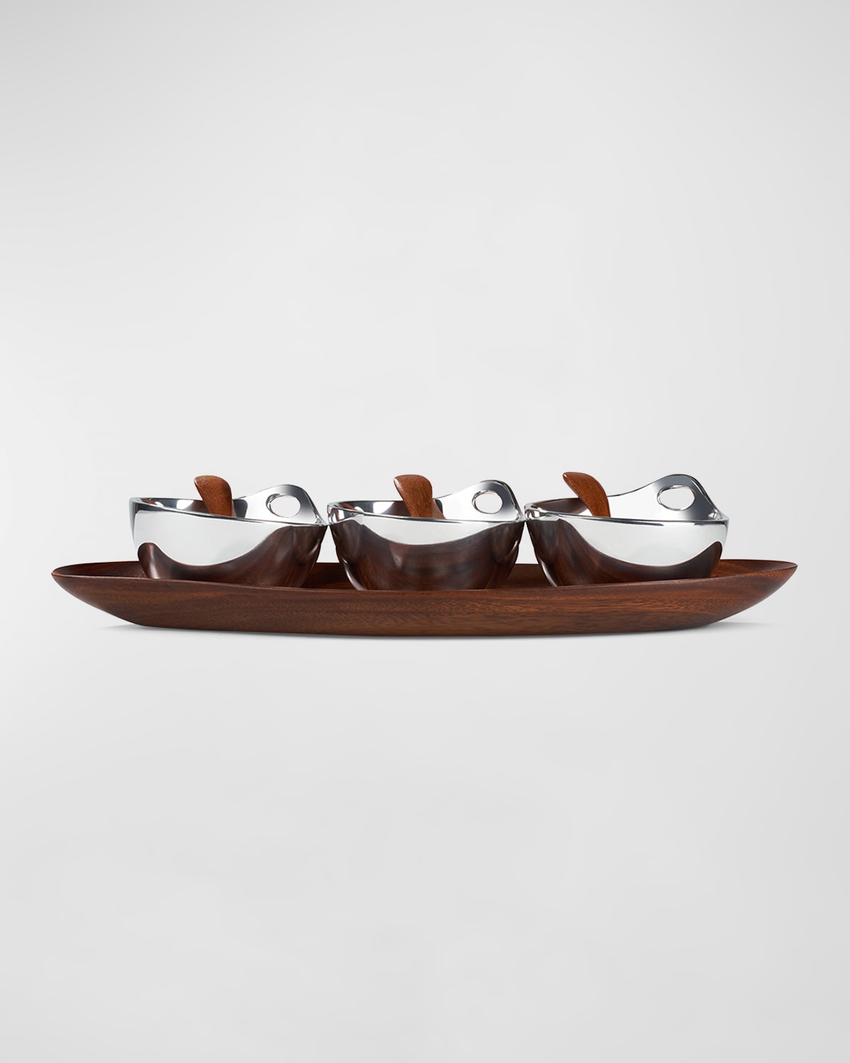 Nambe Cooper Triple Condiment Server with Spoons | Horchow