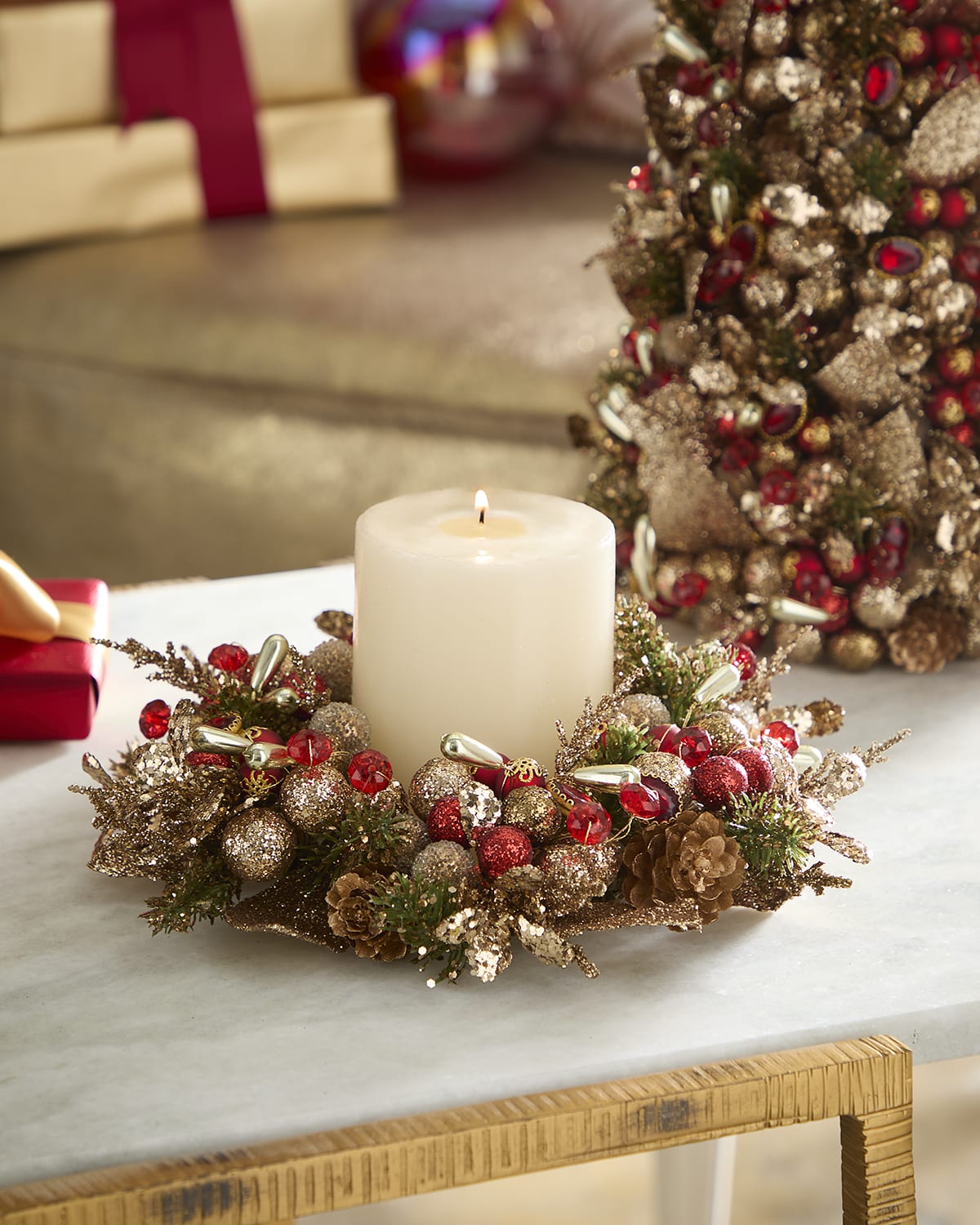 Salzburg Creations 4" Sweet Sparkle Candle Ring Christmas Wreath | Horchow