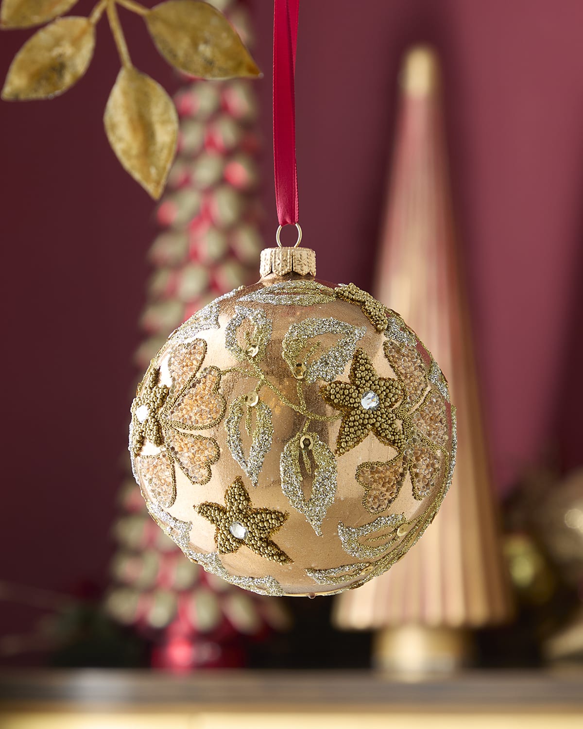 Neiman Marcus Christmas Glitter Golden Ball Ornament | Horchow