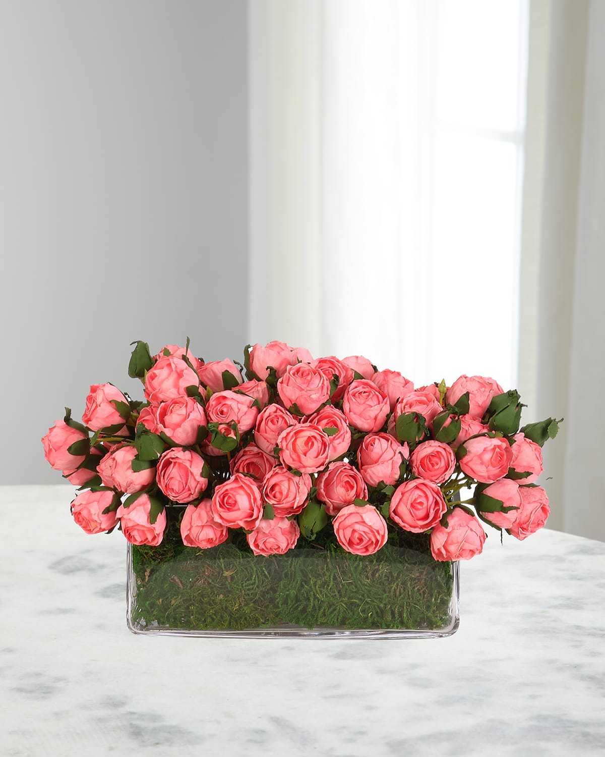 NDI Roses & Ranunculus 30" Faux Floral Arrangement in a Glass Rectangle ...