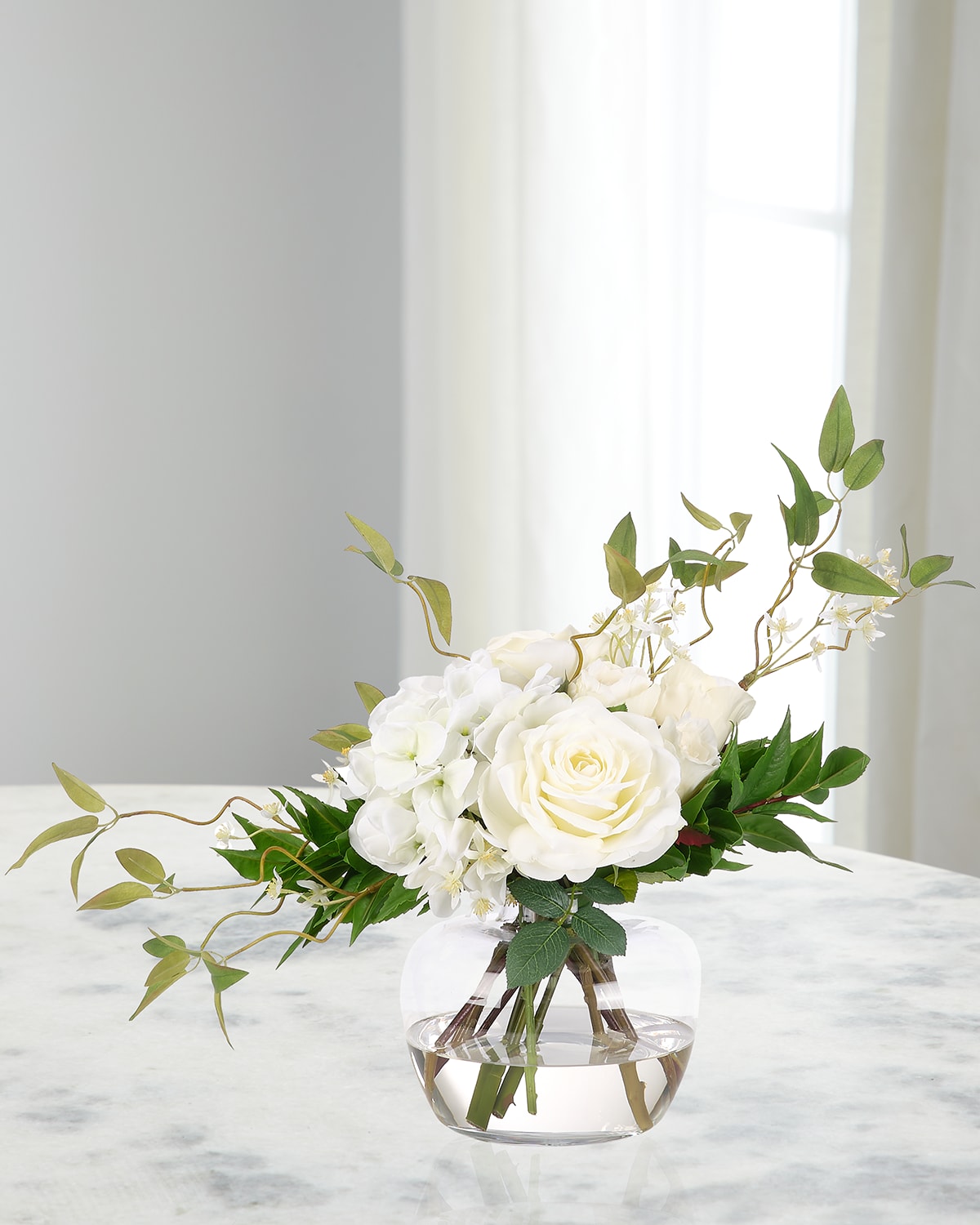 NDI Roses & Ranunculus 30" Faux Floral Arrangement in a Glass Rectangle ...