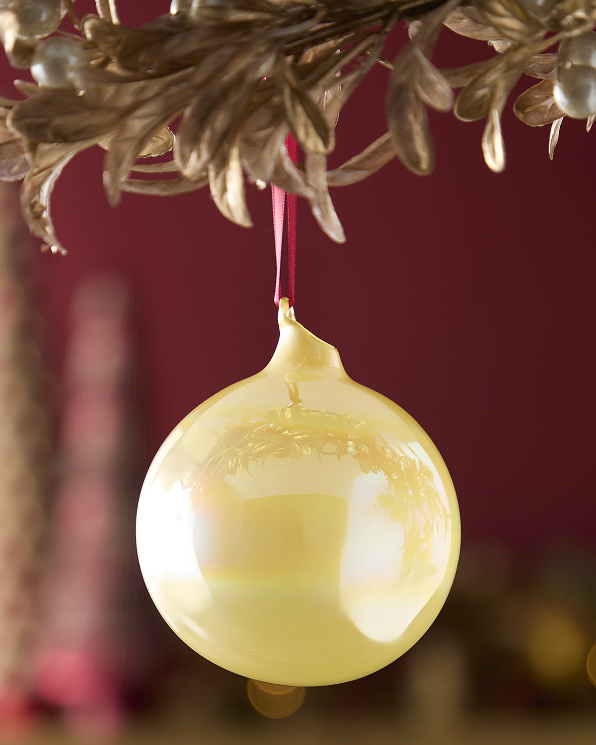 Jim Marvin Burgundy Pearl Glass Ball Christmas Ornament | Horchow