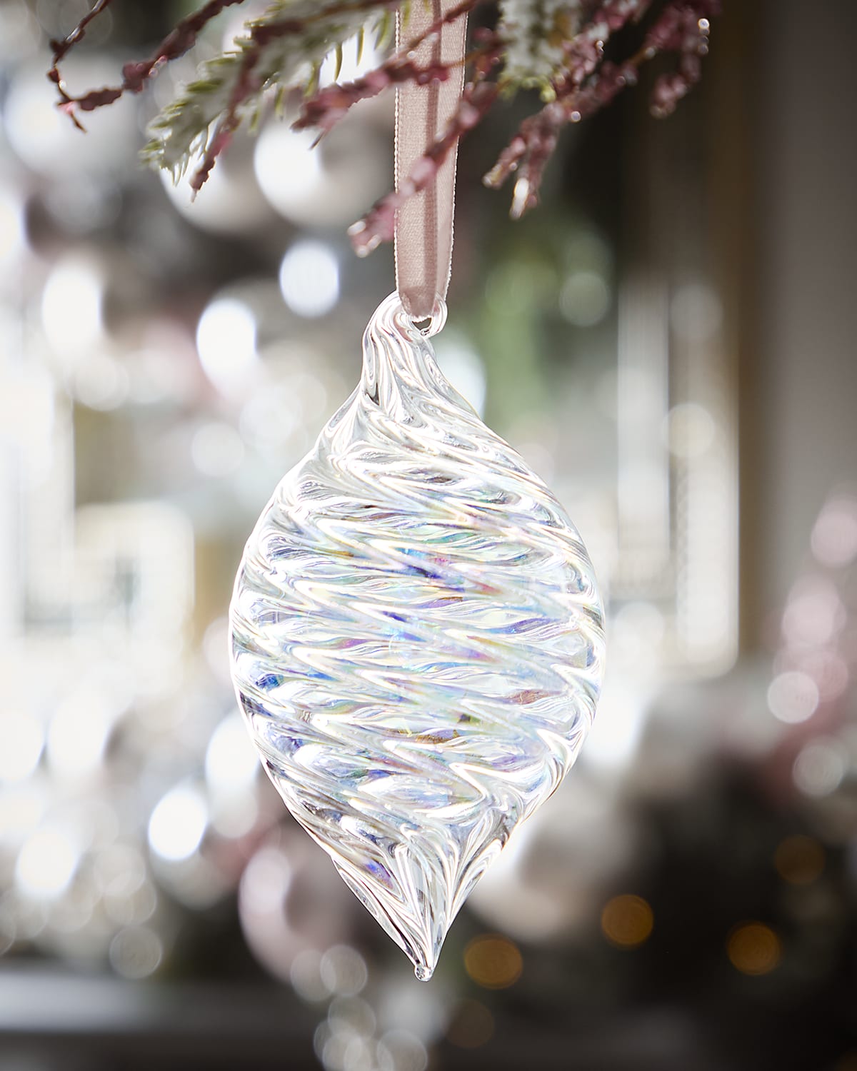 Jim Marvin Fuschia Glitter Teardrop Christmas Ornament | Horchow