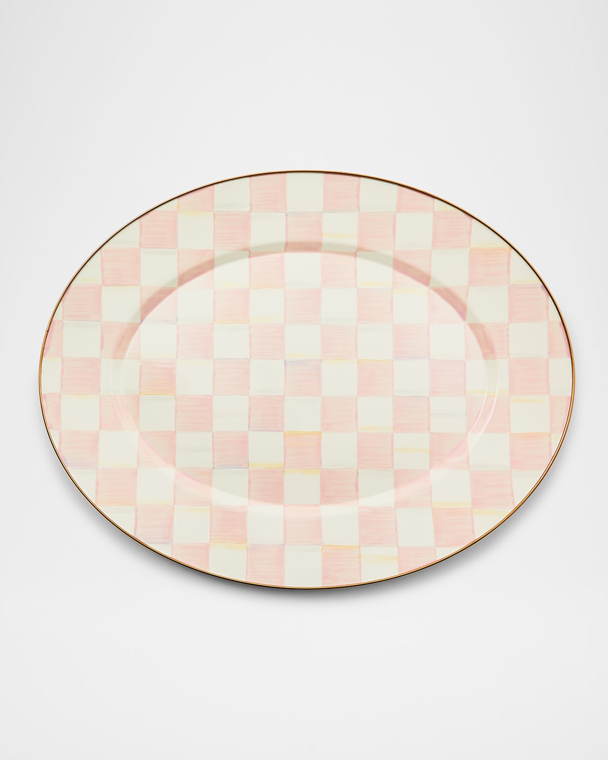 MacKenzie-Childs Rosy Check Large Enamel Rattan Serving Tray | Horchow