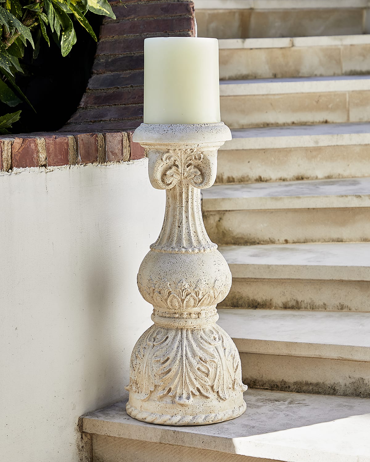 Neiman Marcus 30" Outdoor Cast Stone Floor Candlestick | Horchow
