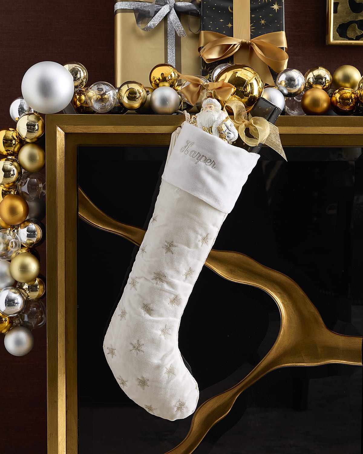 Sudha Pennathur Velvet Christmas Stocking with Beading, Personalized ...