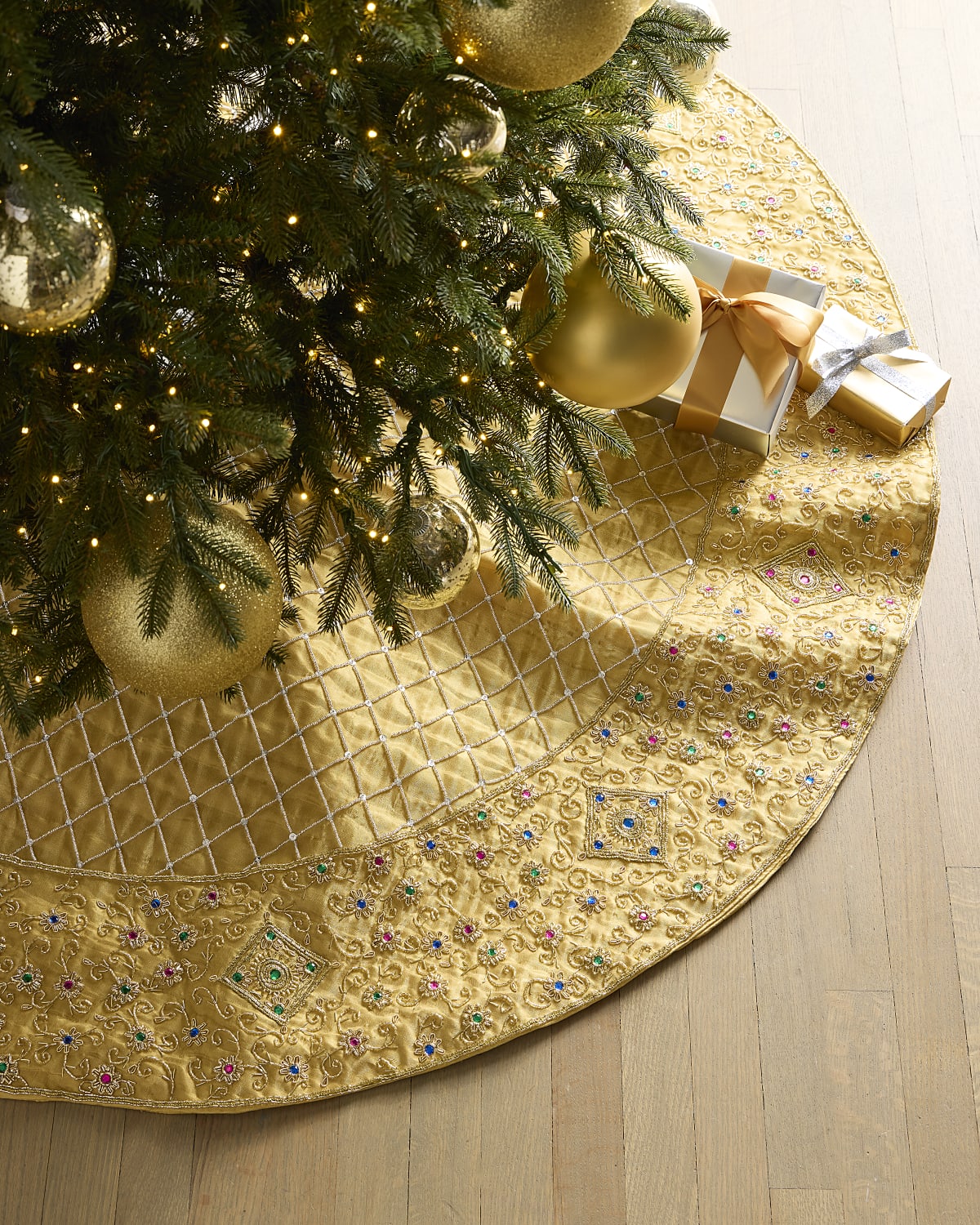 Sudha Pennathur Pearly & Beaded Velvet 60" Tree Skirt | Horchow