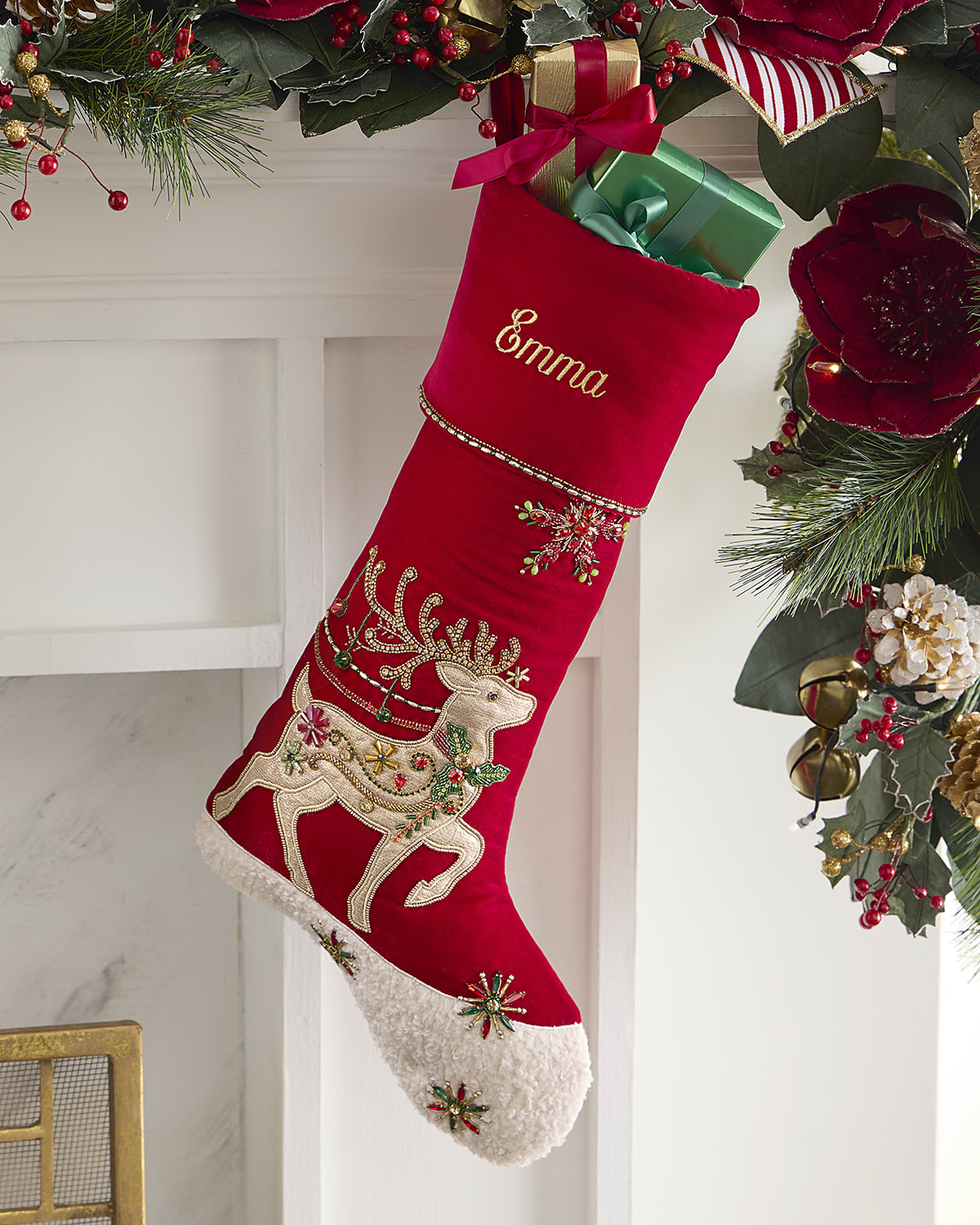 Neiman Marcus Beaded Bright Holiday Christmas Stocking, Personalized ...