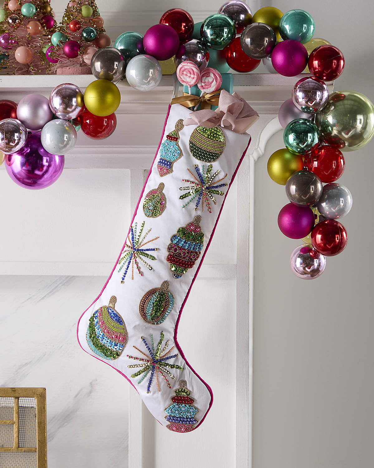 Kim Seybert Jingle Bells Beaded Christmas Stocking | Horchow