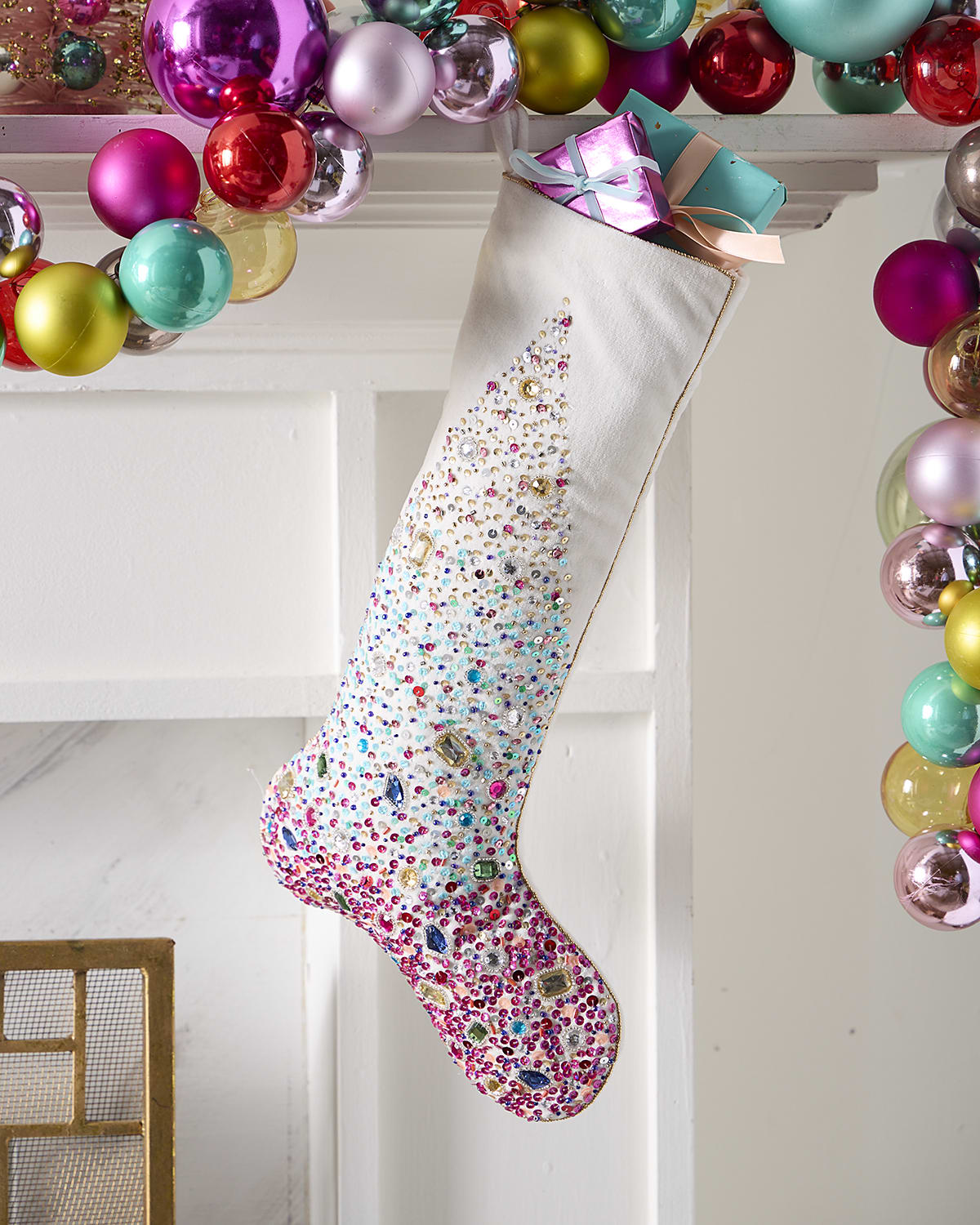 Kim Seybert Enchanted Beaded Velvet Christmas Stocking, Personalized | Horchow