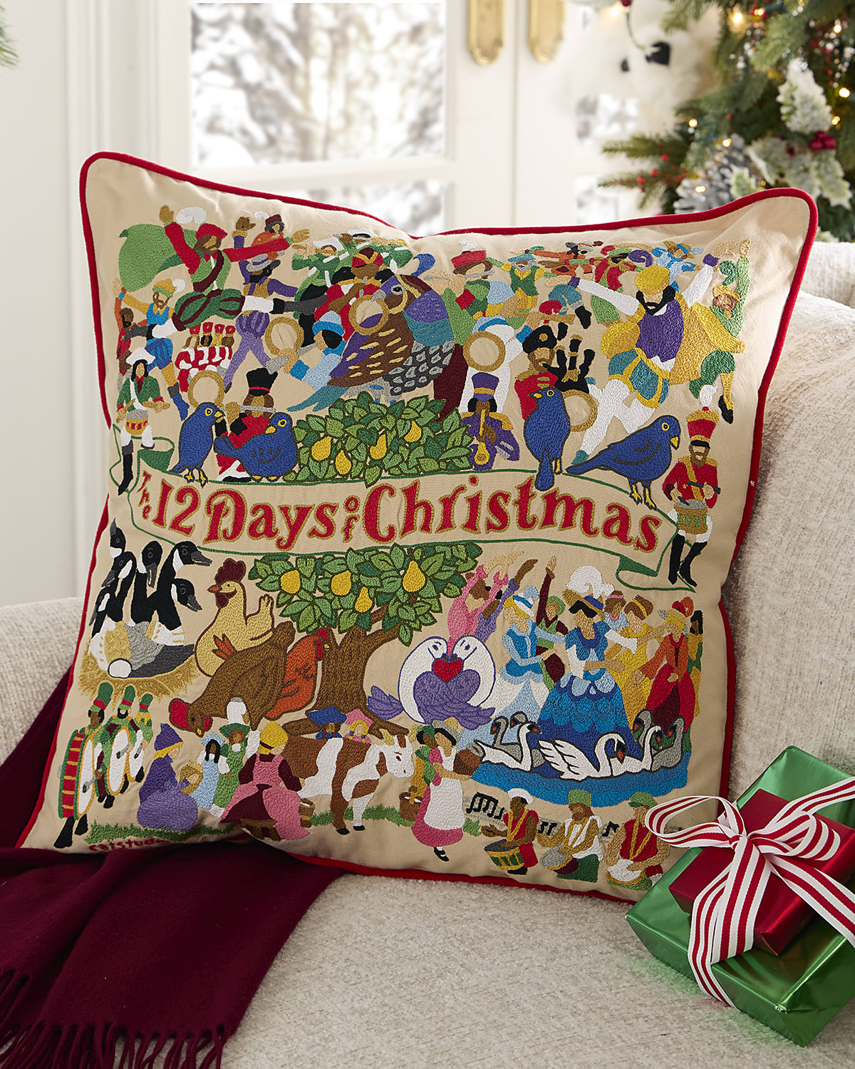 Catstudio Night Before Christmas Hand-Embroidered Pillow, 20" Square ...
