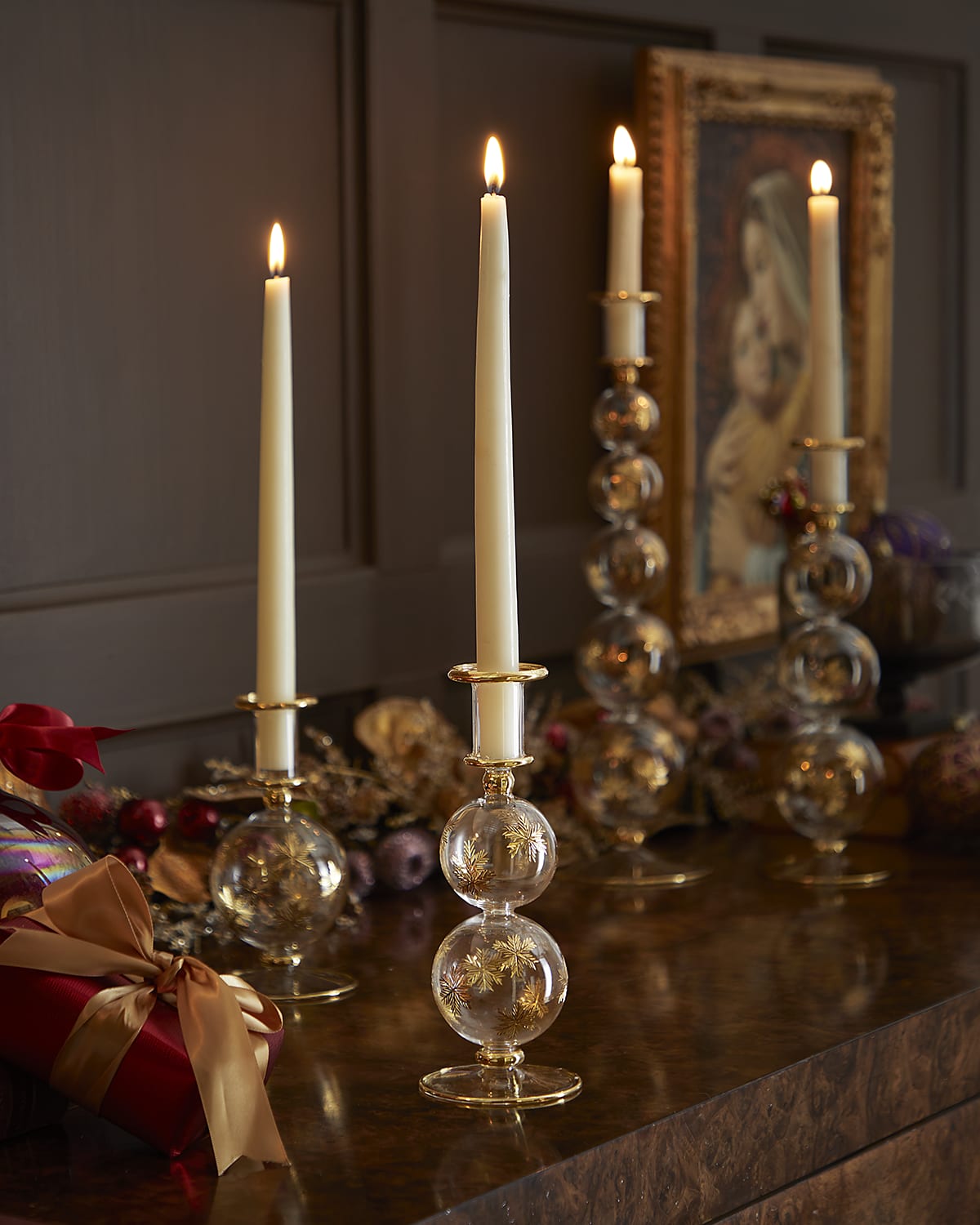 Neiman Marcus Gold Cut Candle Holder, 16" | Horchow