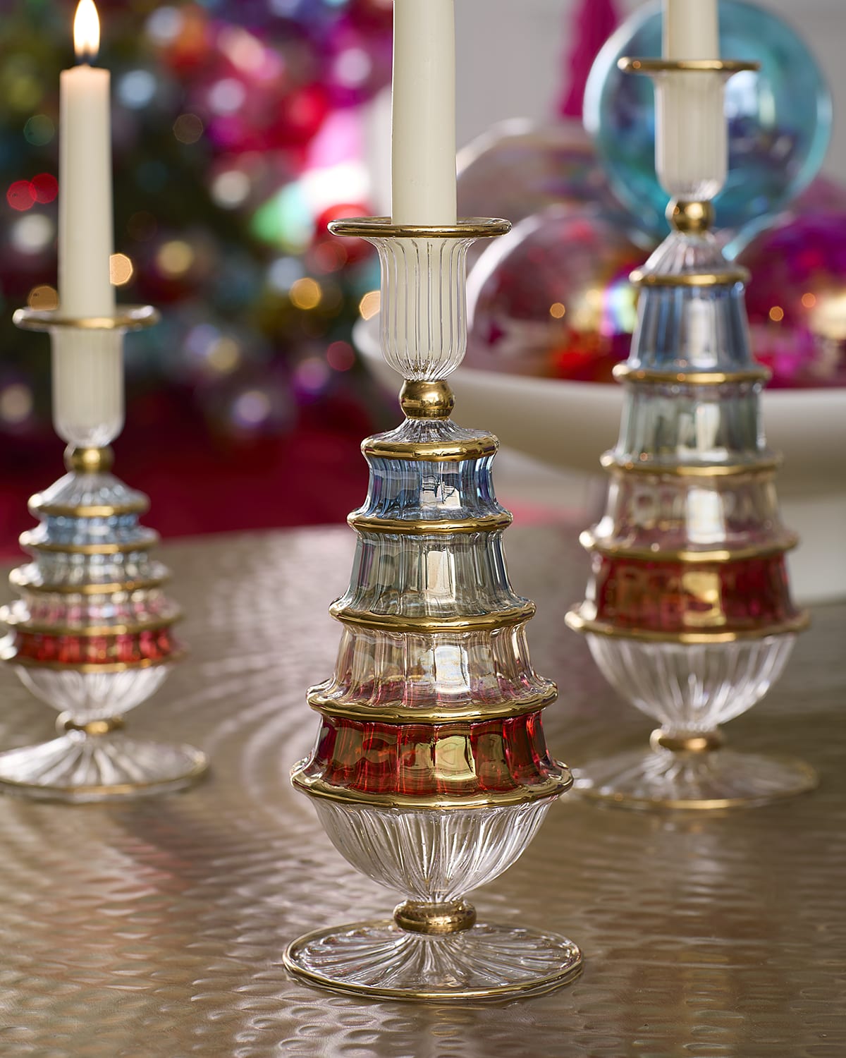 Neiman Marcus 11" Tree-Shaped Glass Candle Holder | Horchow