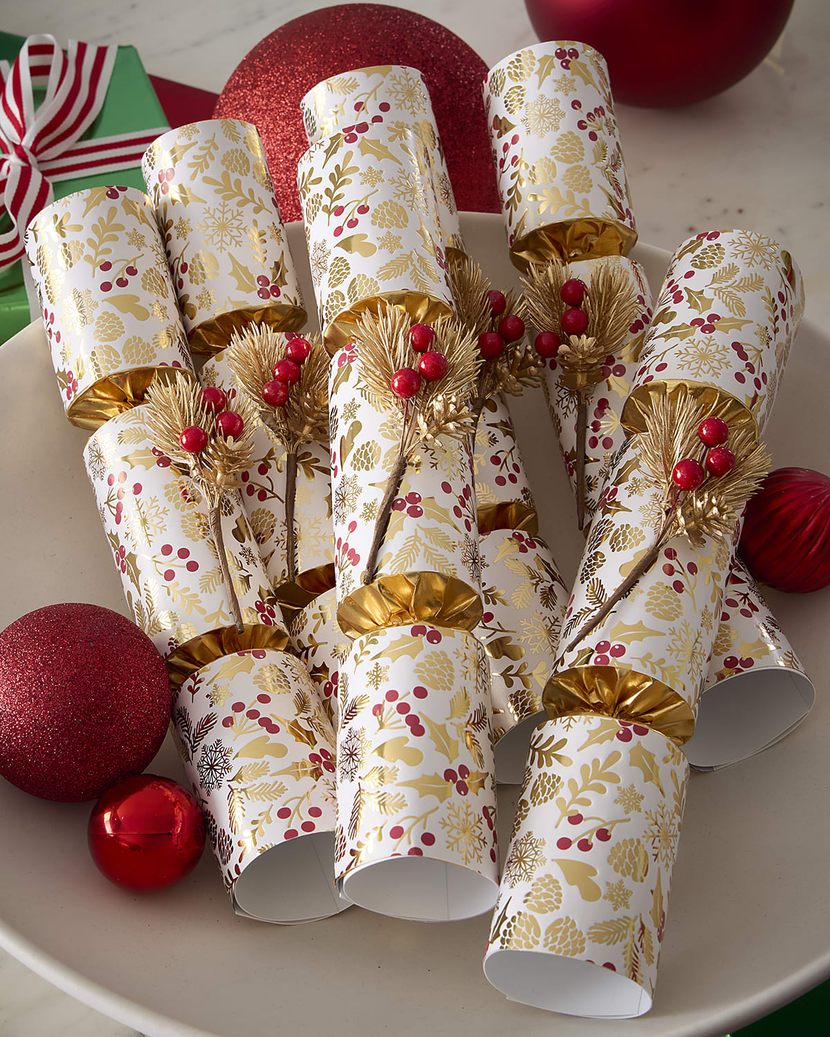 Robin Reed Holly Bells Christmas Crackers, Set of 6 | Horchow