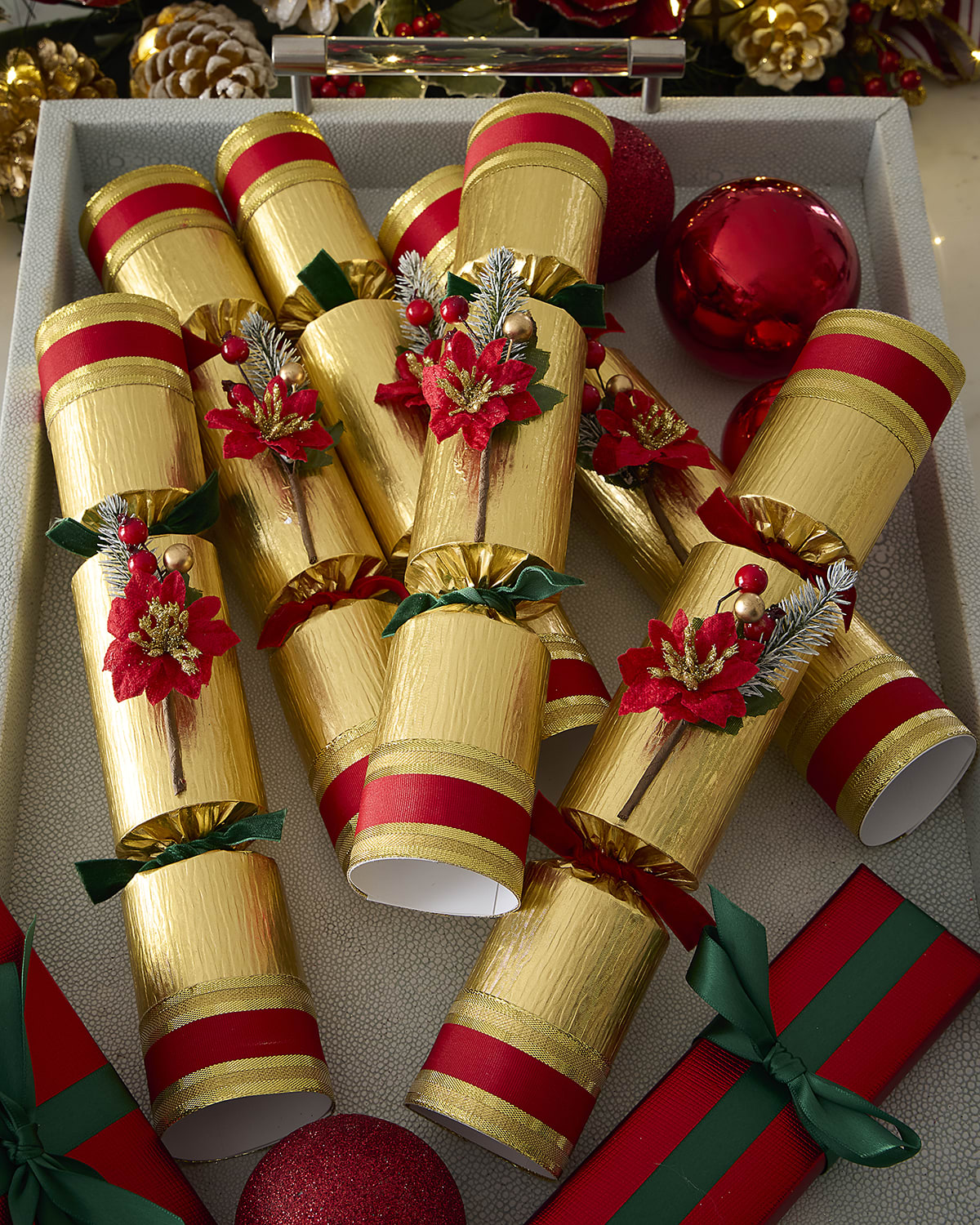 Robin Reed Silver Pine Tree Christmas Crackers, Set of 6 | Horchow