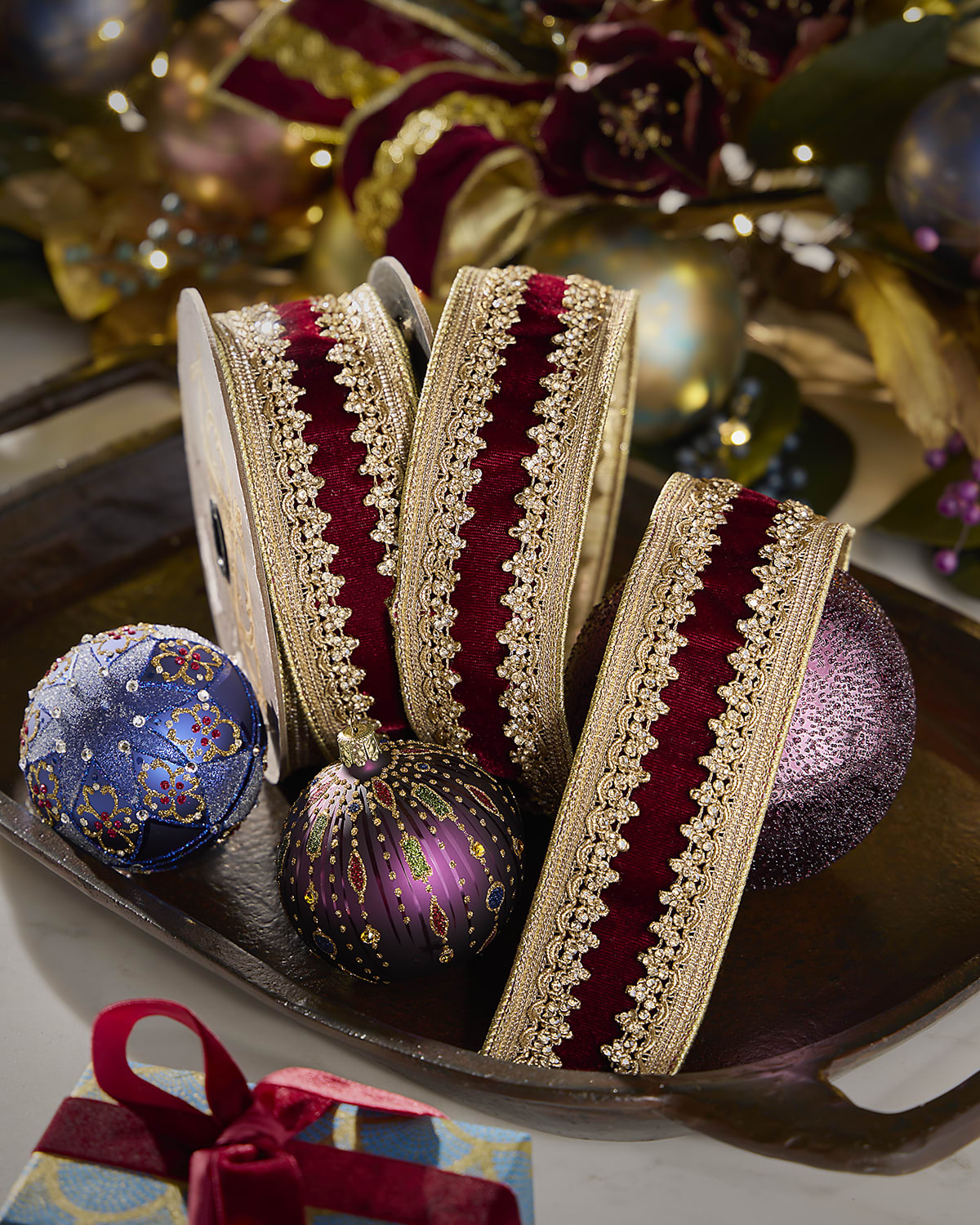 D. Stevens Sequin Platinum Metallic Dupion Ribbon, 4" x 5 Yards | Horchow