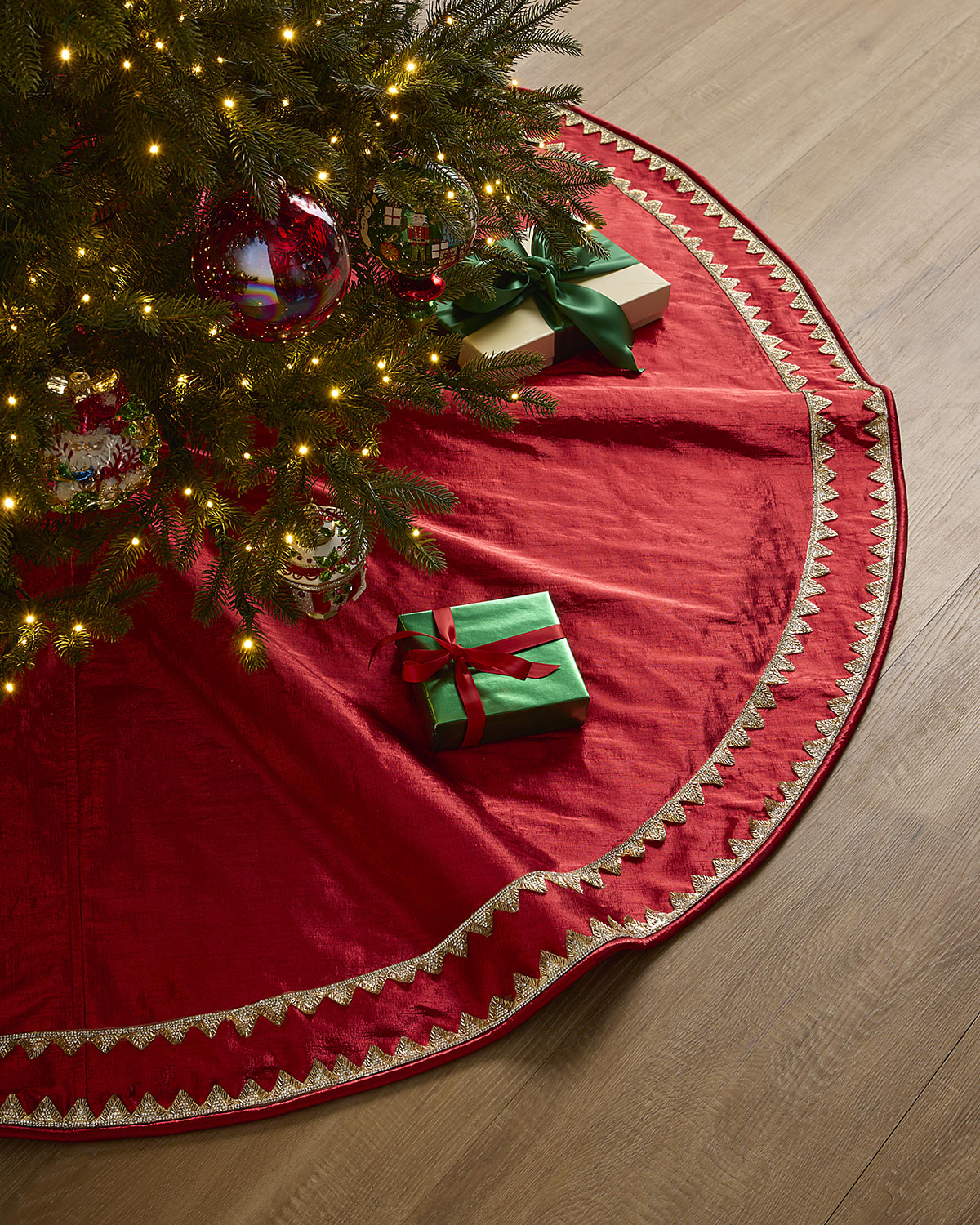 D. Stevens Art Deco Metallic Dupion 64" Tree Skirt, Gold | Horchow