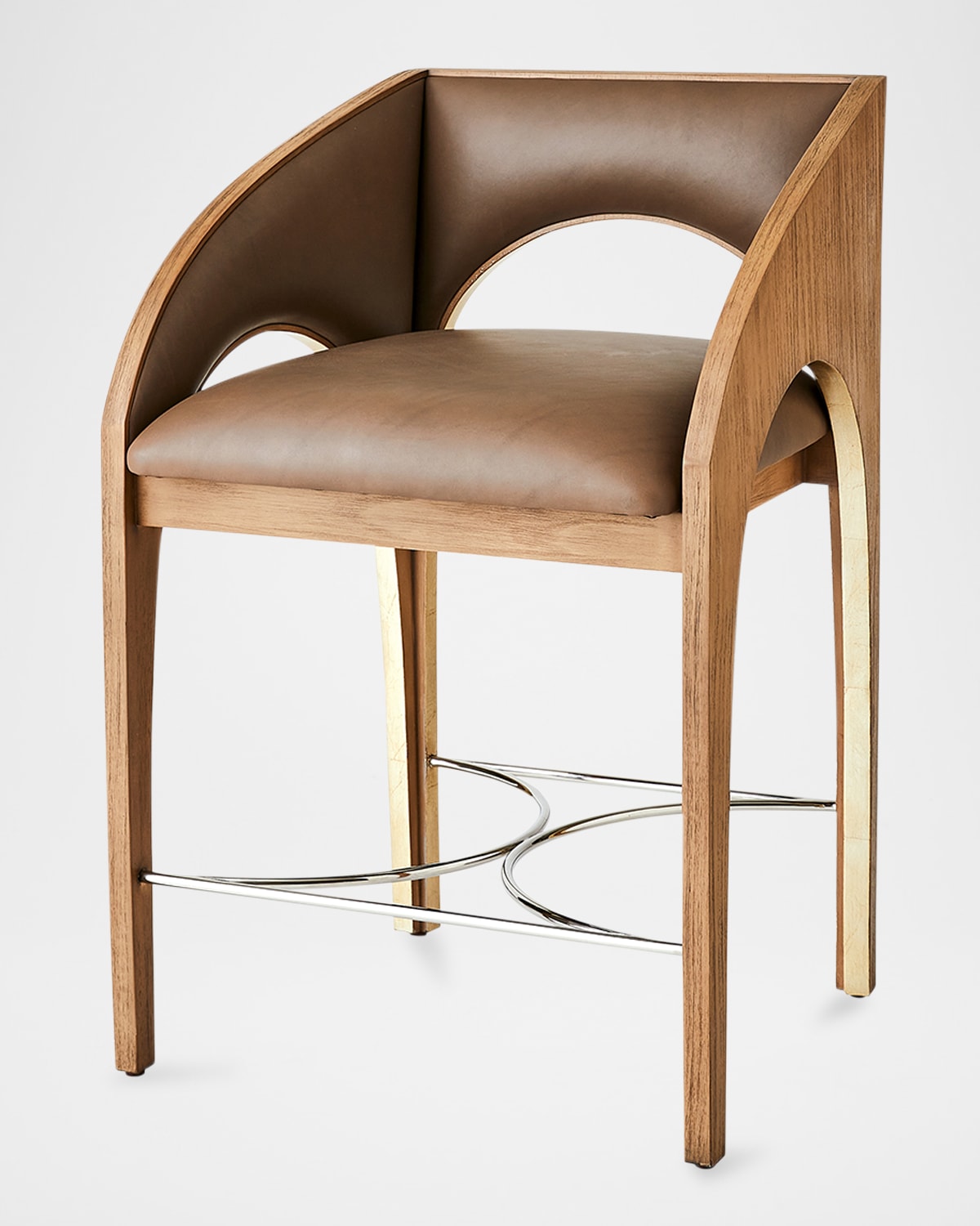 Global Views Jordan Leather & Brass Counter Stool, 25" | Horchow