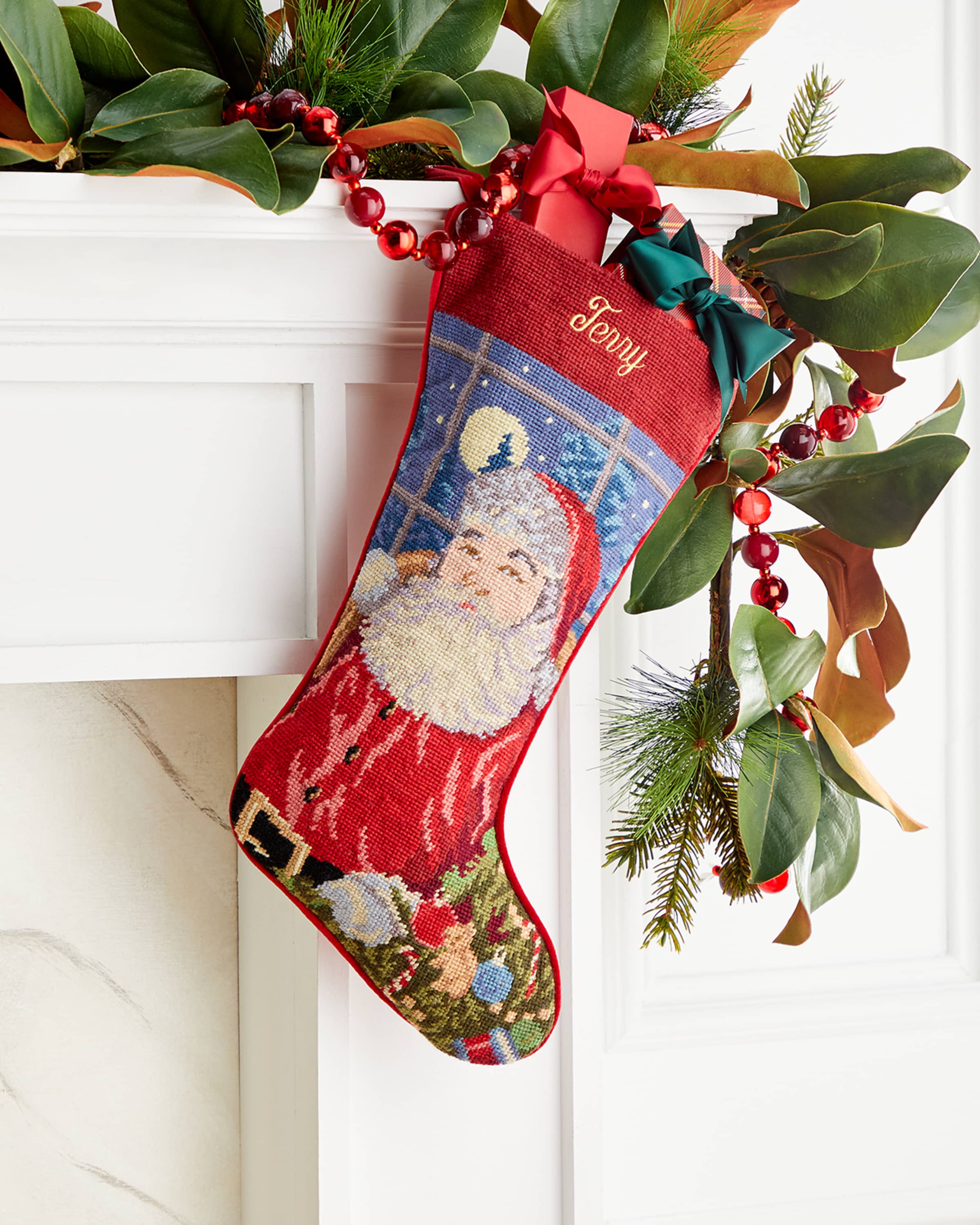 Sferra Needlepoint Santa Stocking, Personalized & Matching Items | Horchow