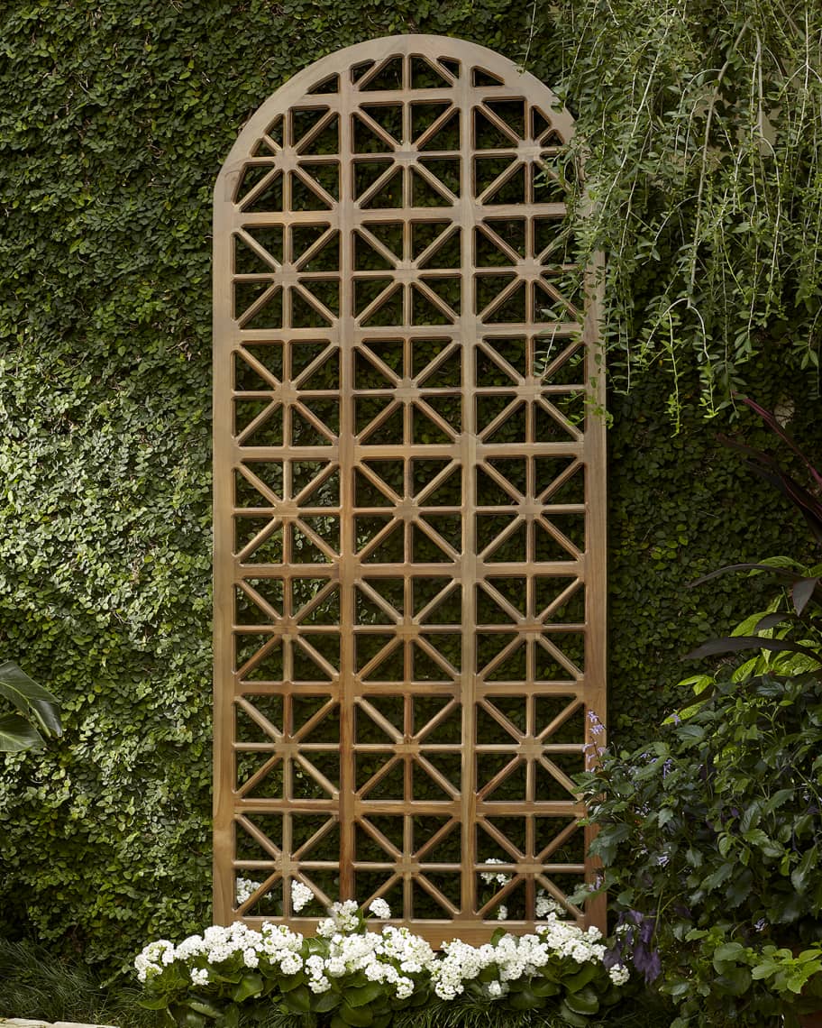 Arched Teak Lattice Floor Screen