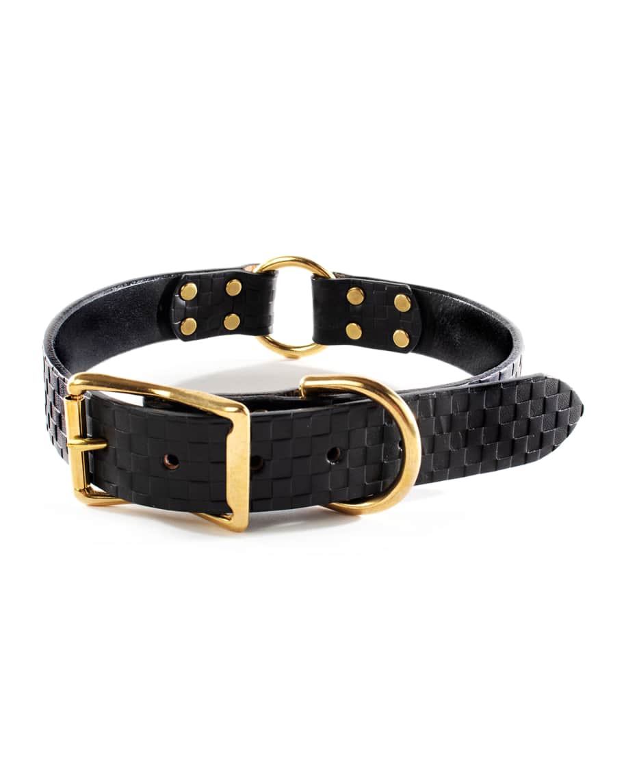 MacKenzie-Childs Embossed Leather Large Black Pet Collar | Horchow