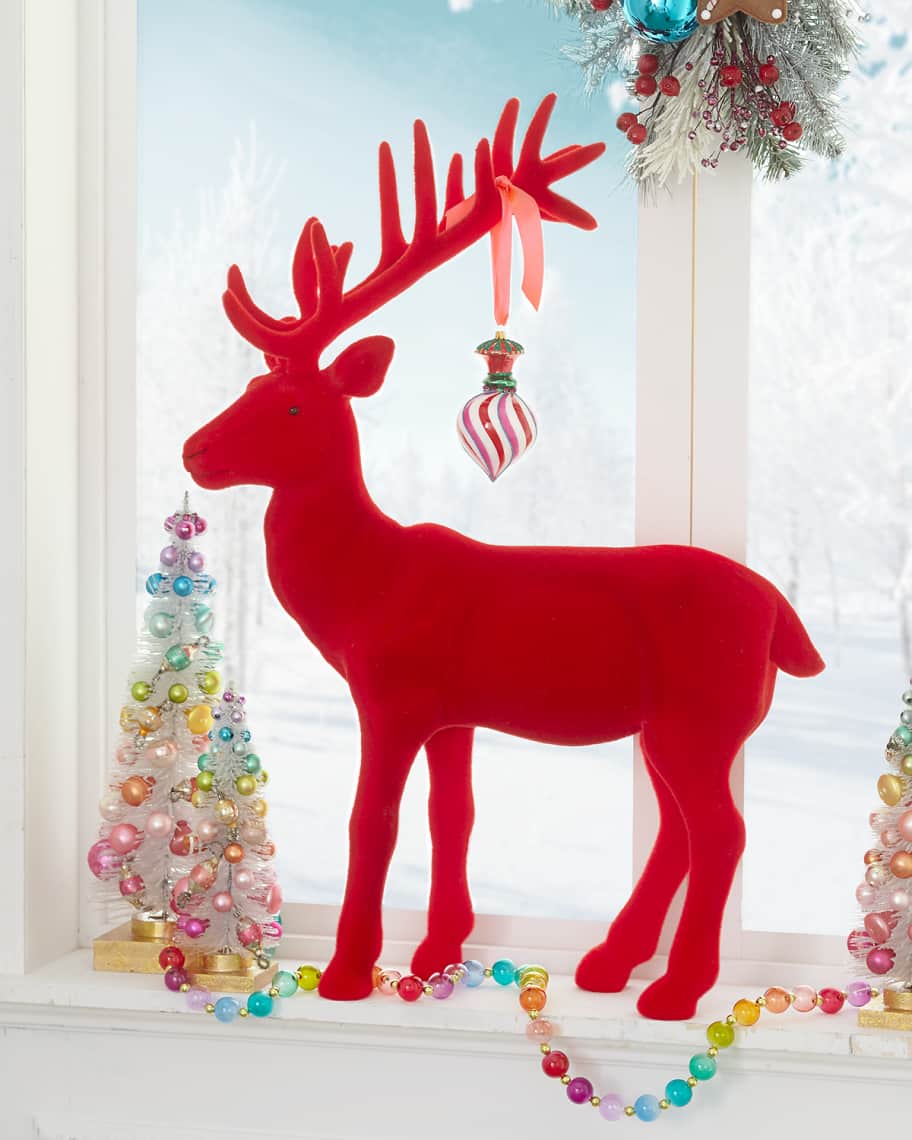 Large Flocked Deer, Red | Horchow