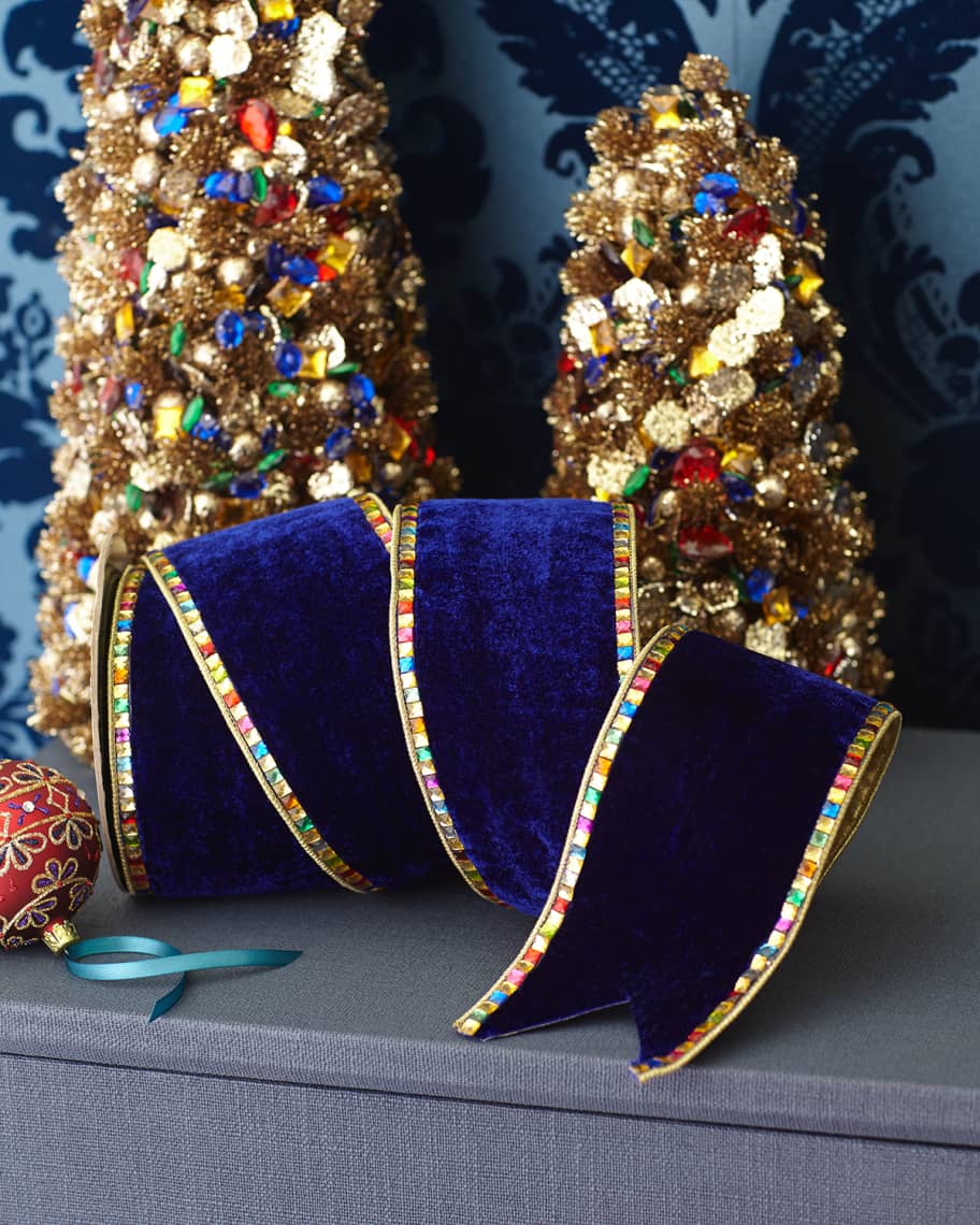 D. Stevens Royal Blue Velvet Ribbon With Rhinestones, 4" x 5 yds | Horchow