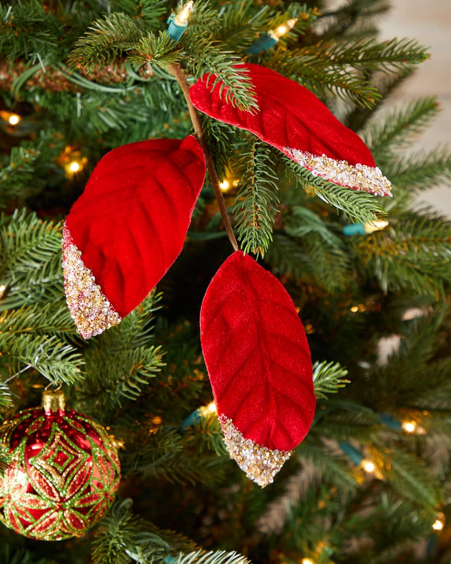 Jim Marvin 18" Red Glittered Leaf Pick | Horchow