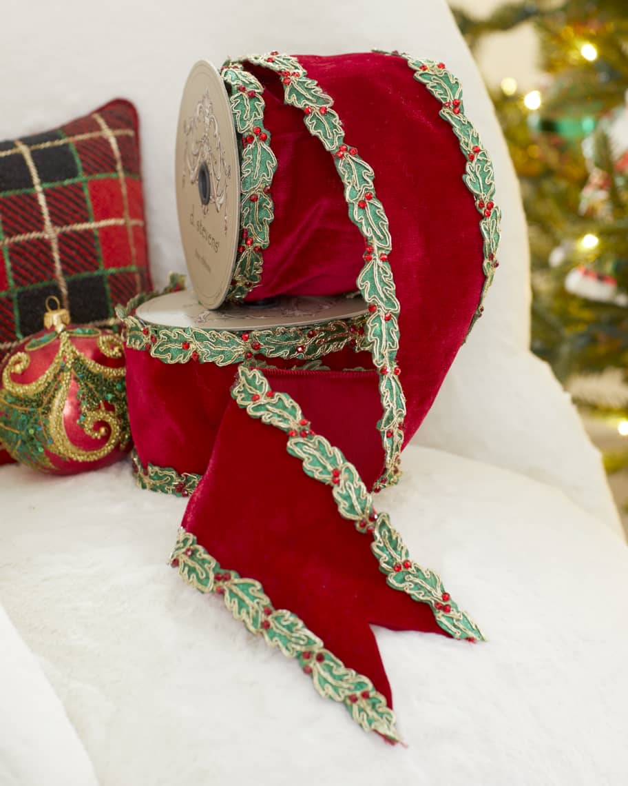 D. Stevens Velvet Mini Applique Holly Ribbon | Horchow