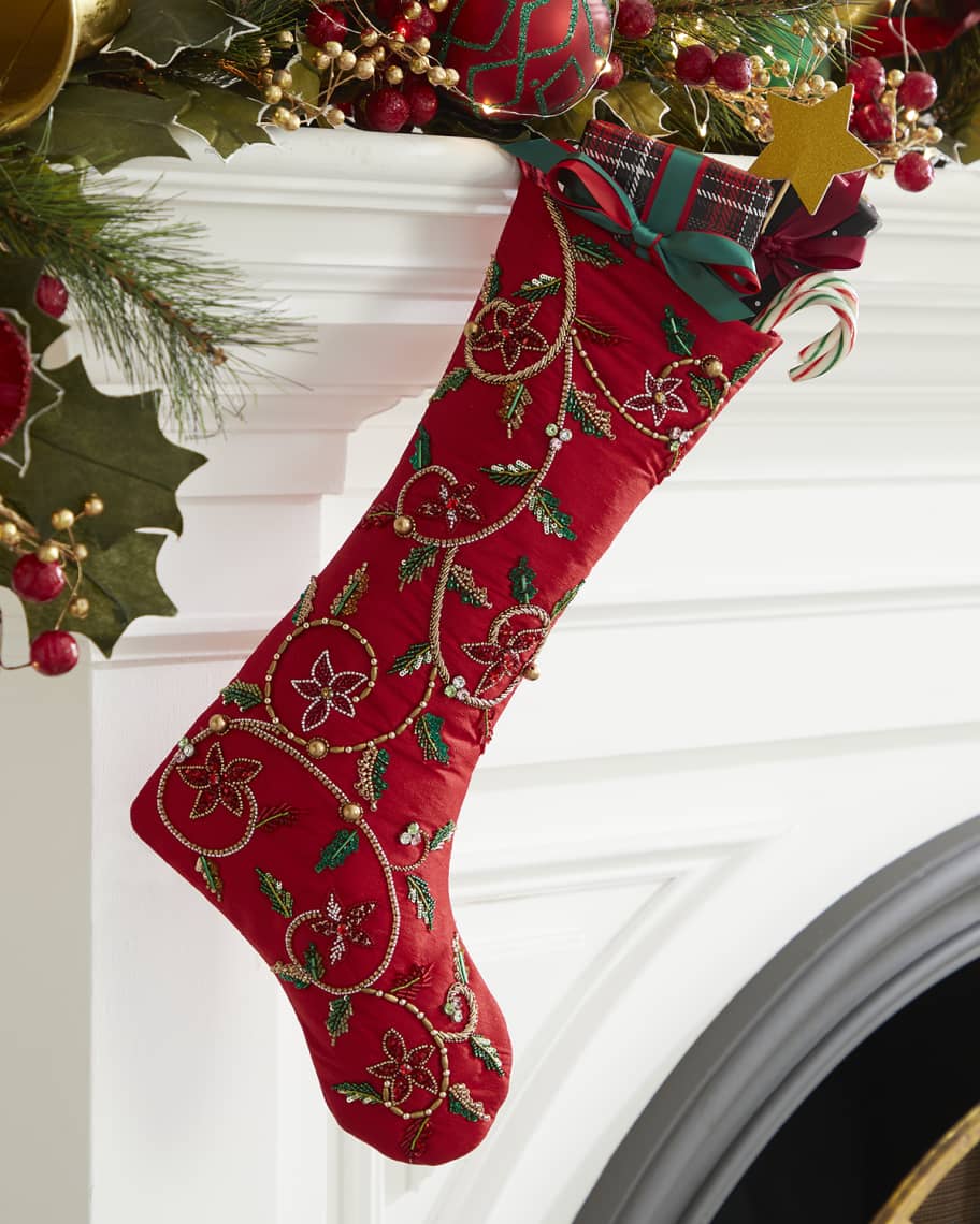 Neiman Marcus Classic Christmas Scroll Leaf Stocking | Horchow
