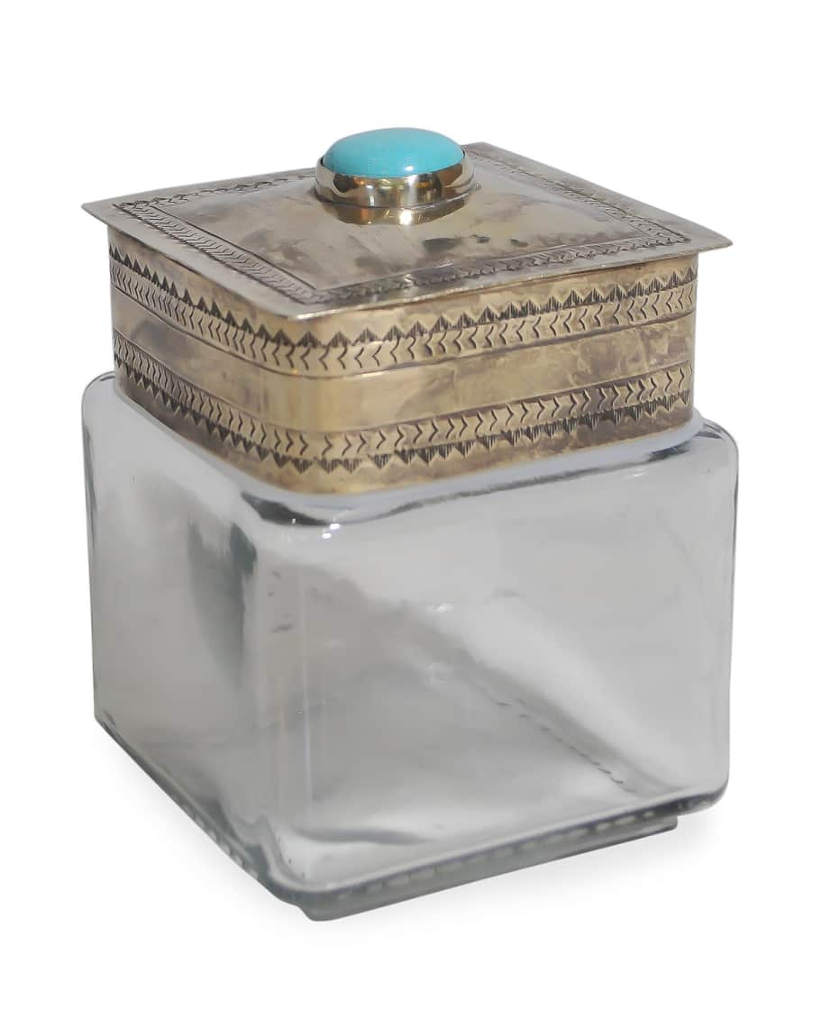 J. Alexander Rustic Silver Small Glass Canister with Stamped Lid