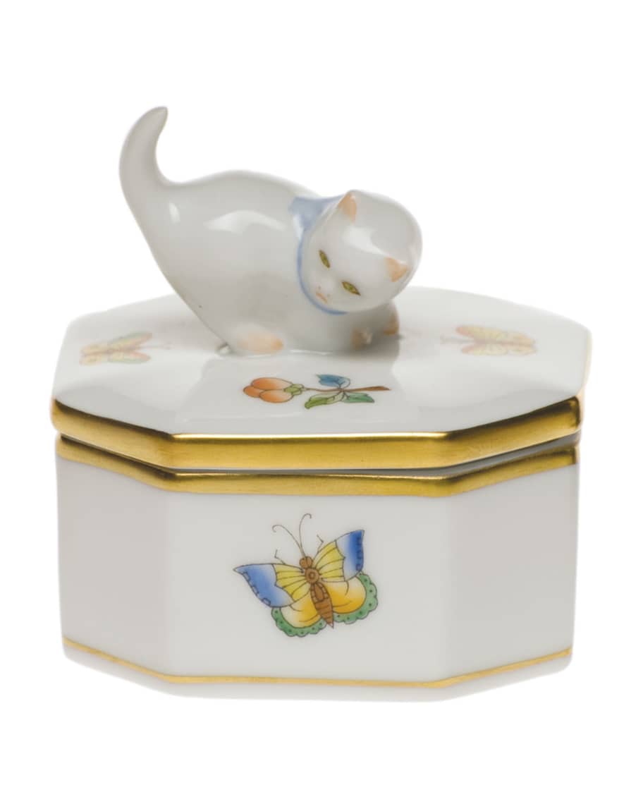 Herend Queen Victoria Green Small Octagonal Cat Box | Horchow