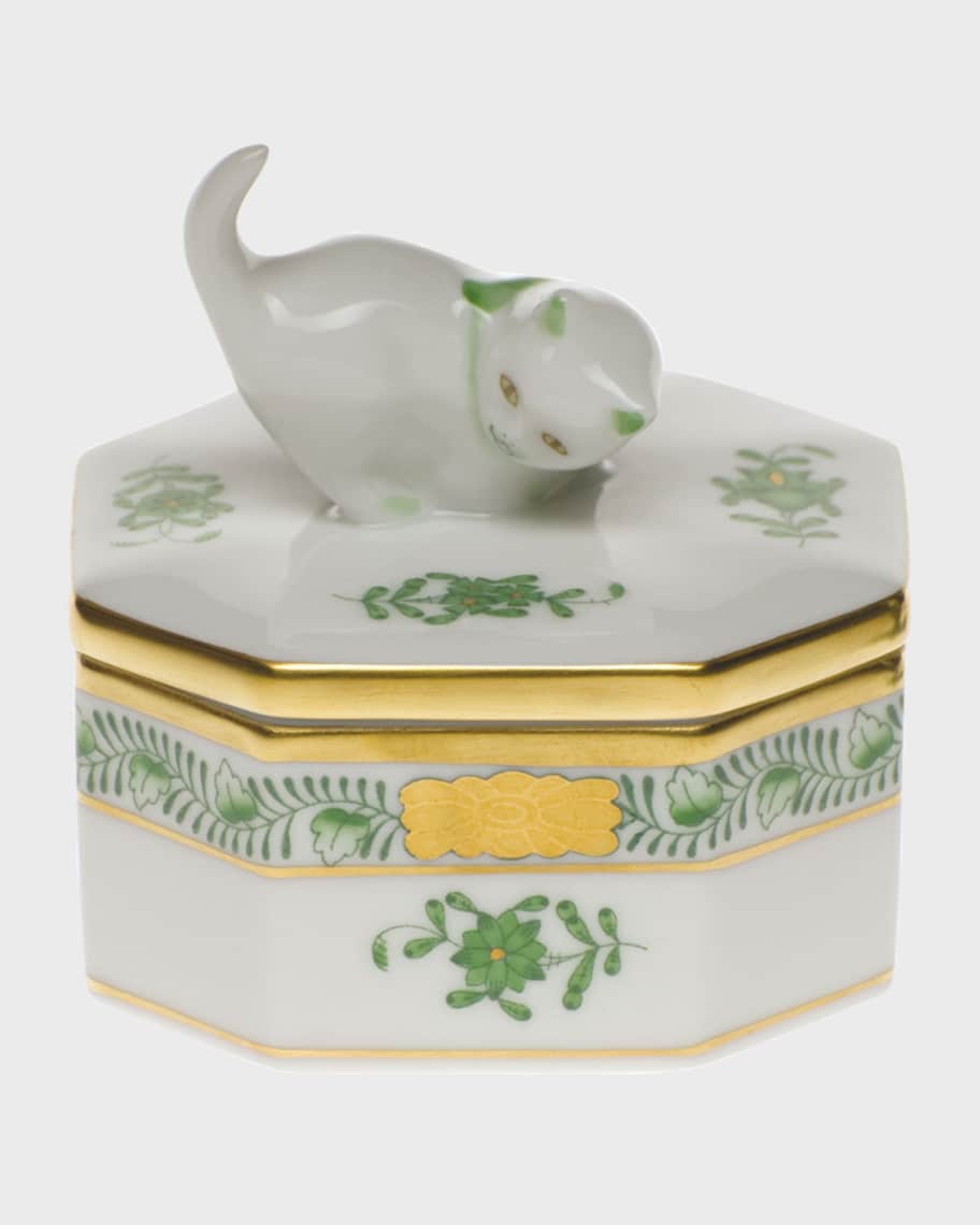 Herend Chinese Bouquet Green Small Octagonal Cat Box | Horchow