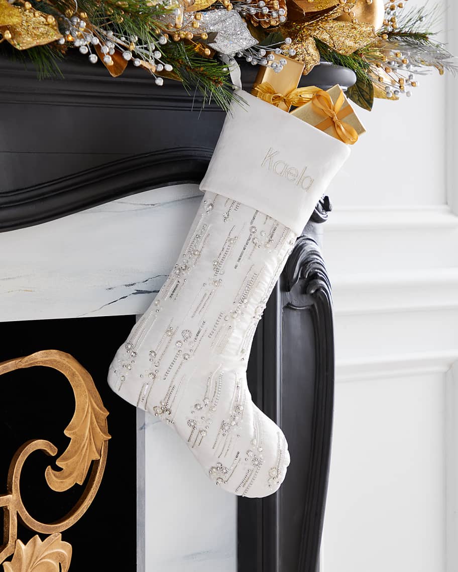 Exclusive Silver & White Embellished Stocking, Personalized | Horchow