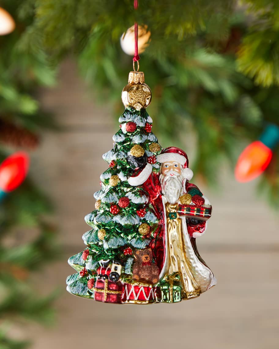 Exclusive Santa Decorating A Tree Christmas Ornament | Horchow