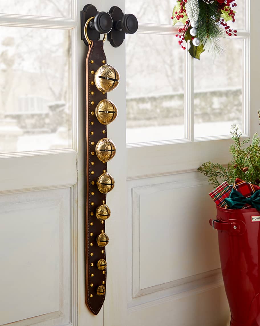 Belsnickel Enterprises 8 Brass Jingle Bells on Dark Brown Leather Strap ...
