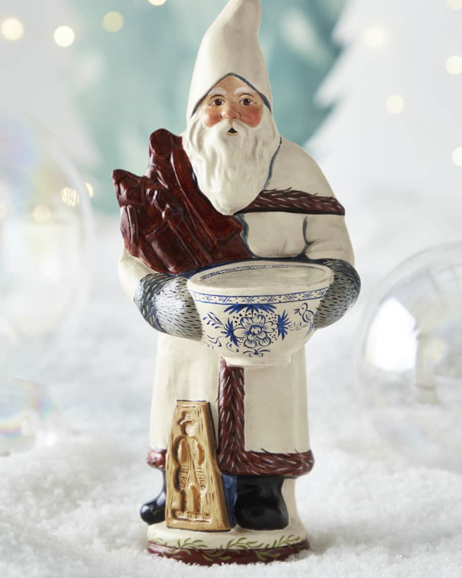 Vaillancourt Folk Art Santa With Delft Punchbowl & Ginger Cake Figurine ...
