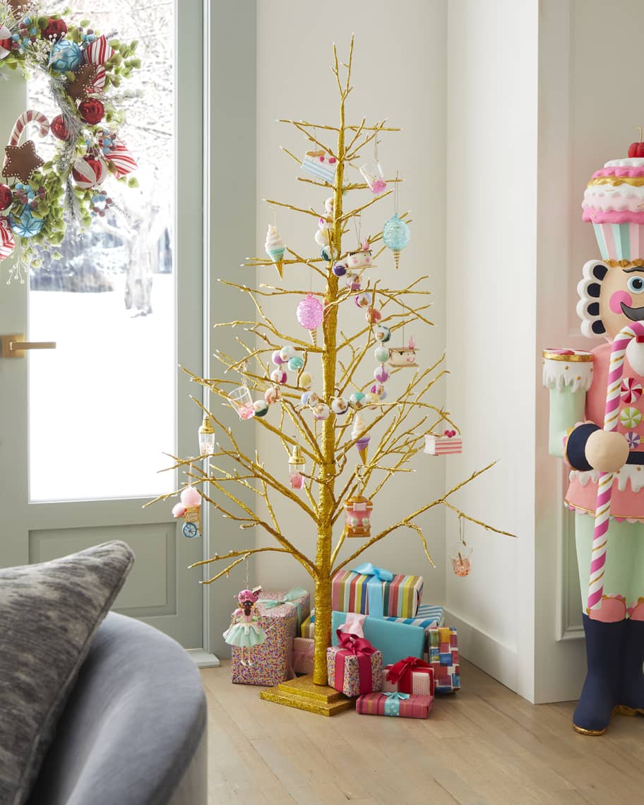 Glitterville Large Gold Christmas Tree with Pink Lights, 6' | Horchow