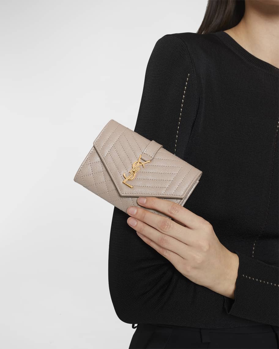 Saint Laurent Envelope Small YSL Flap Wallet in Grained Leather