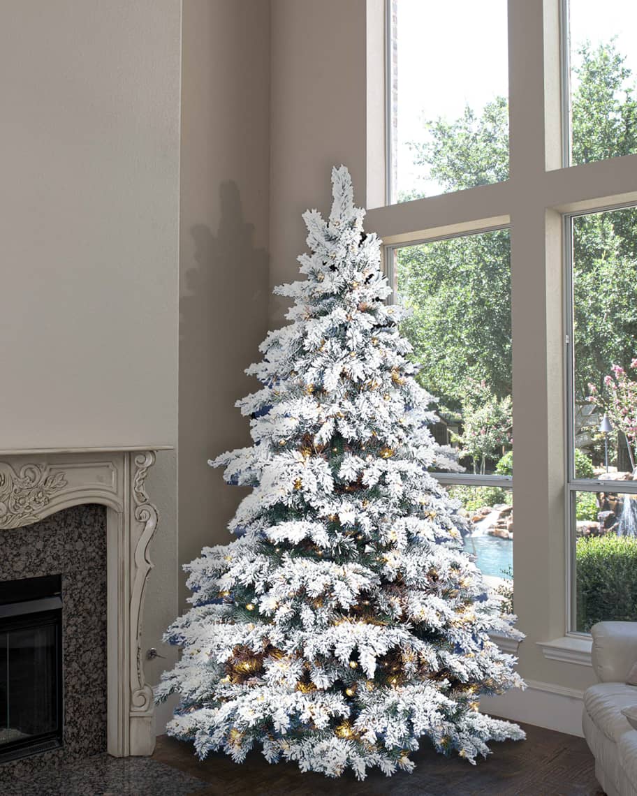 Barcana Flocked Silvertip Tree Frosted 7 Color Multi Led Christmas Tree ...