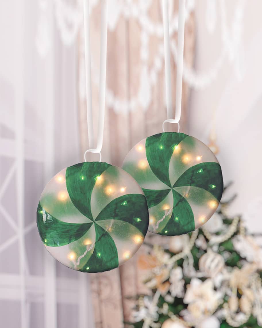 Barcana Illuminated Green & Frost Peppermint Rounds Christmas Decor ...